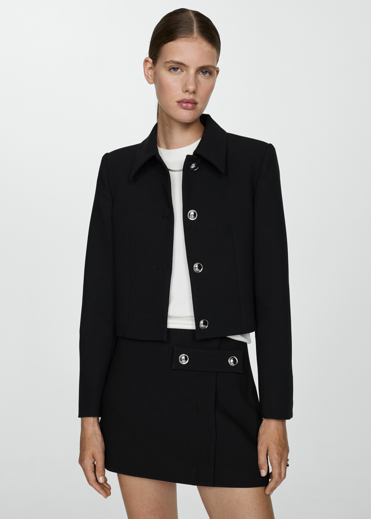 Buttoned cropped jacket - Women | MANGO United Kingdom