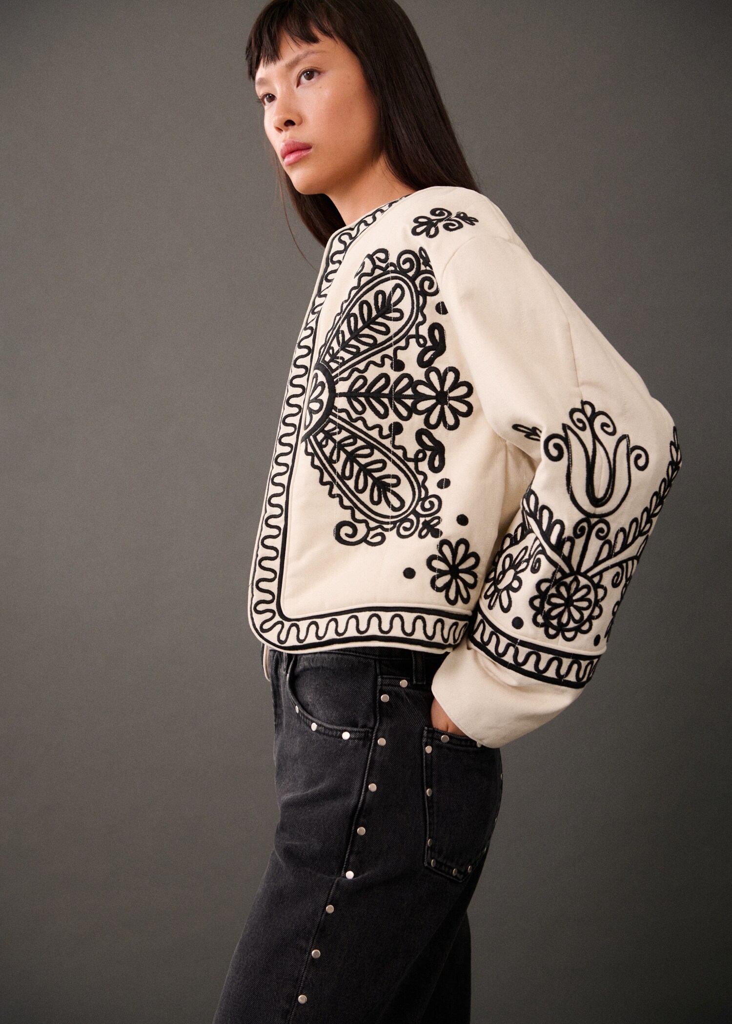 Embroidered cotton jacket - Women | MANGO USA