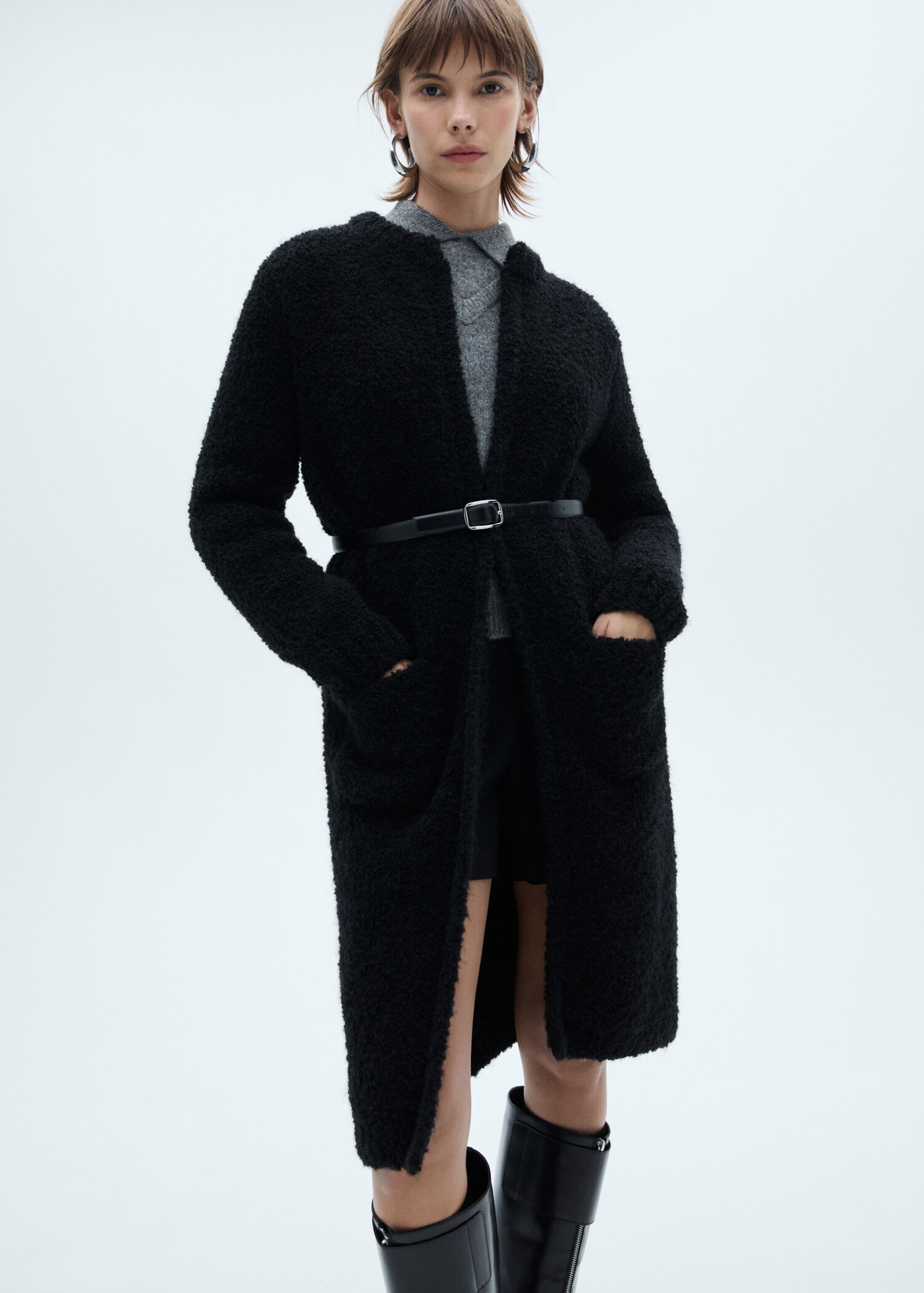 Bouclé knitted coat - Women | MANGO USA