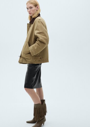 Parka With Contrasting Collar And Pockets Women Mango Usa