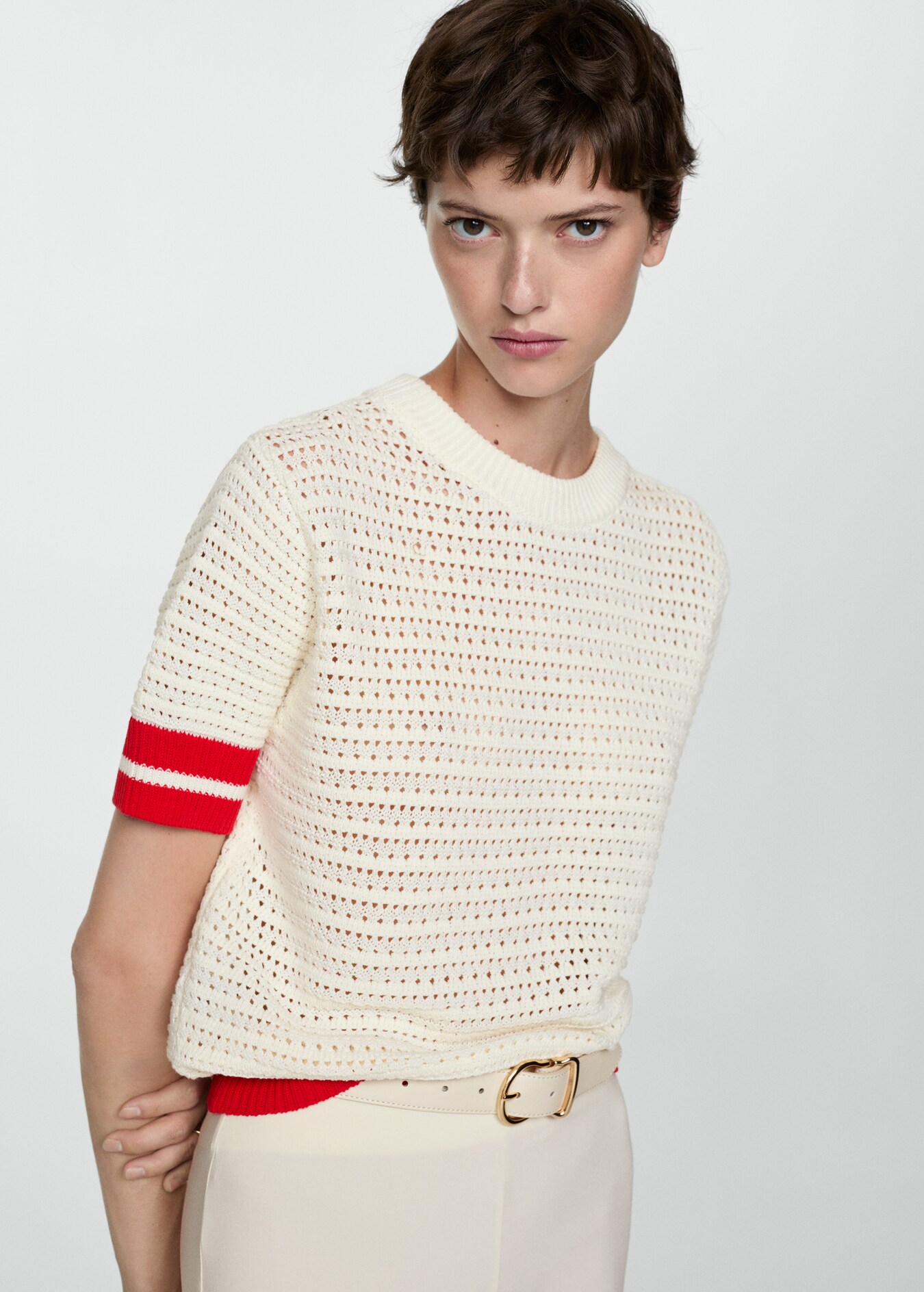 Striped Open Work Sweater Women Mango Usa
