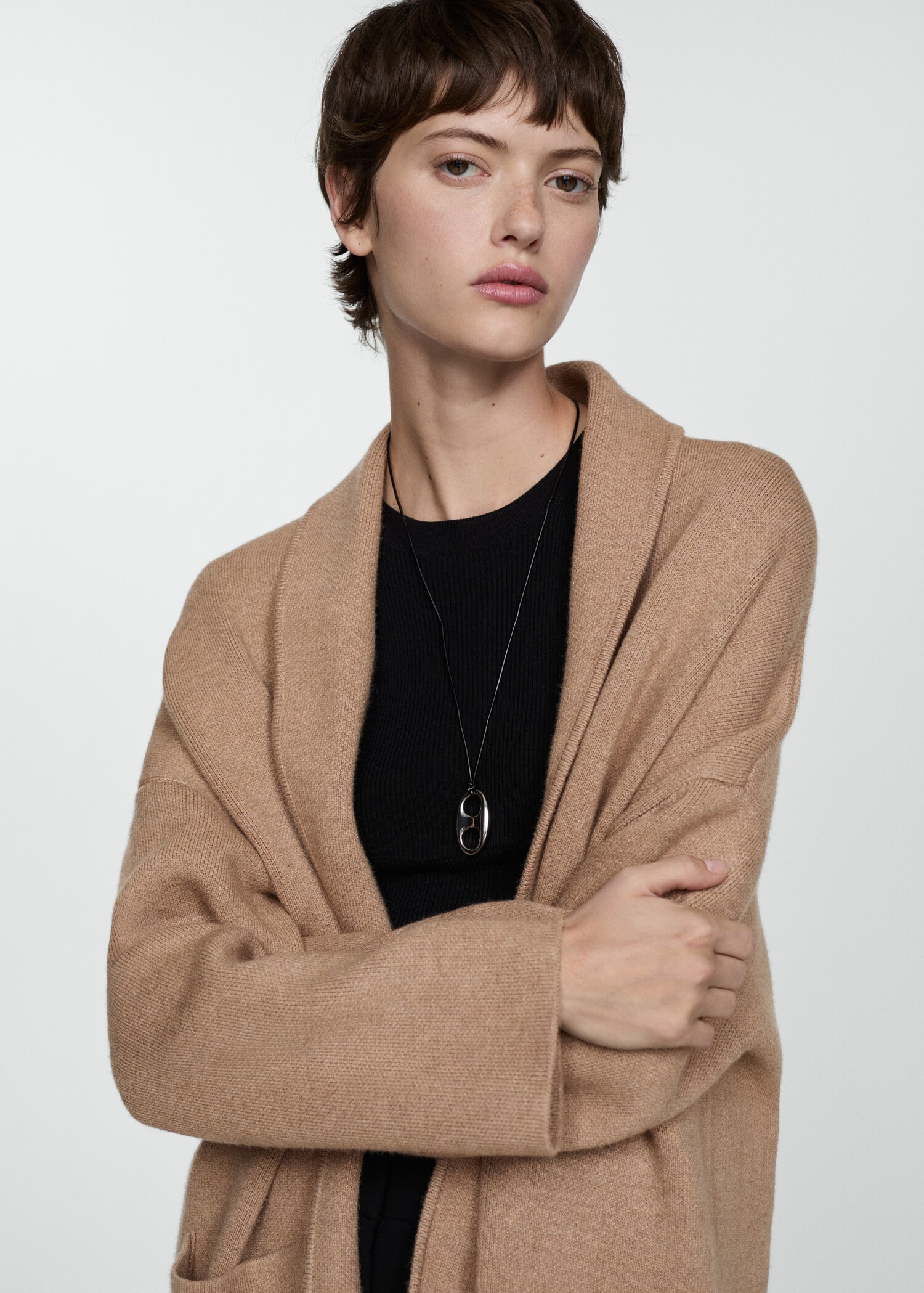 Oversized knitted coat with pockets - Women | MANGO USA