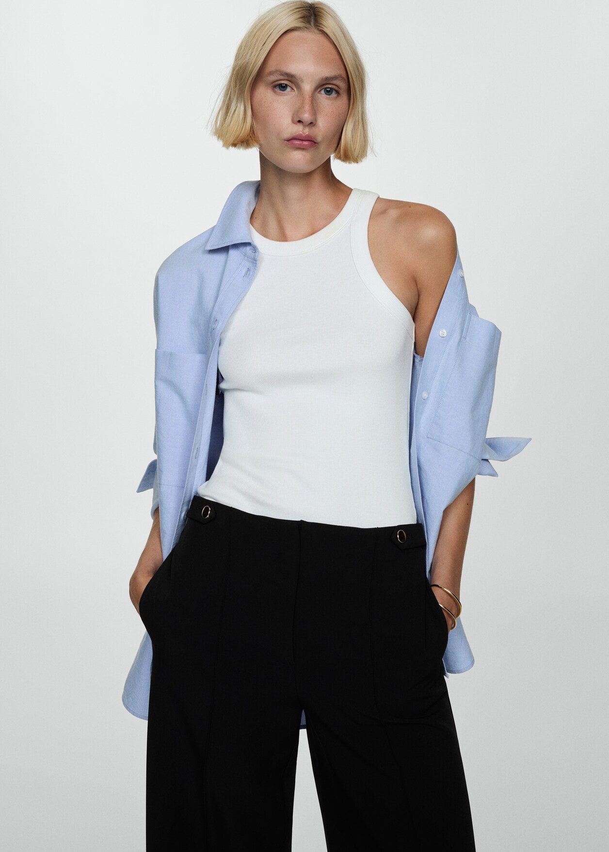 Buttons Straight Fit Trousers Women Mango Usa