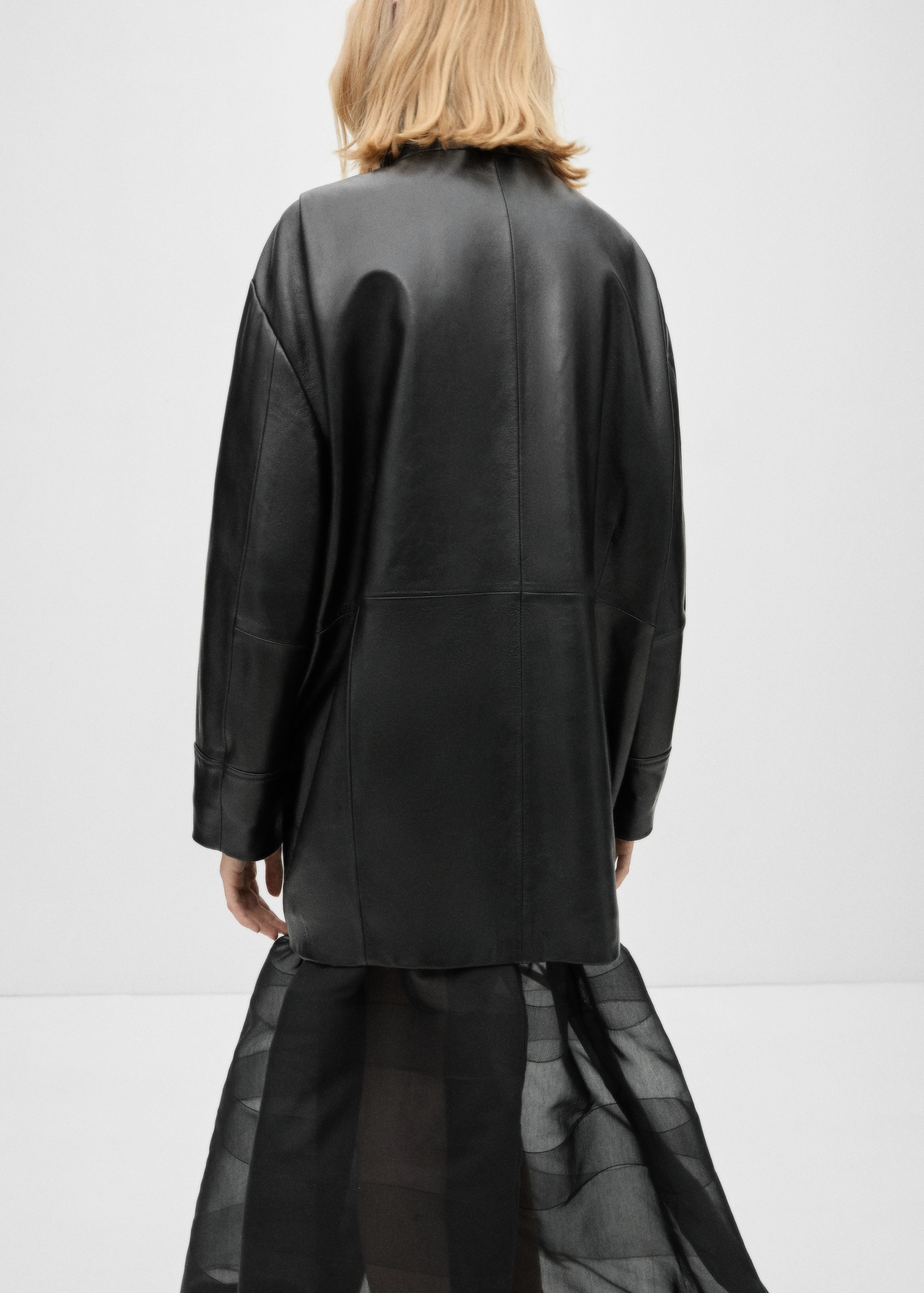 Oversized leather jacket - Women | MANGO USA