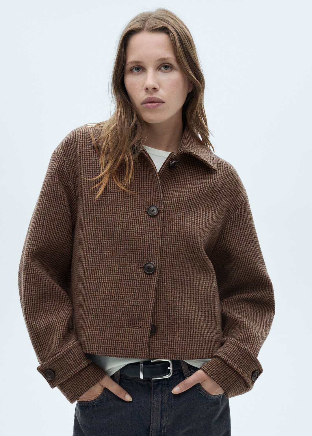 Micro-houndstooth wool jacket - Women | MANGO USA