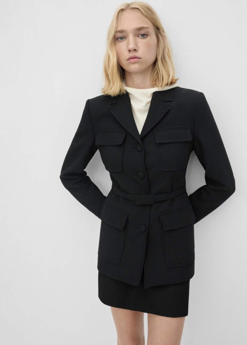 Jacket with belt and pockets - Women | MANGO USA