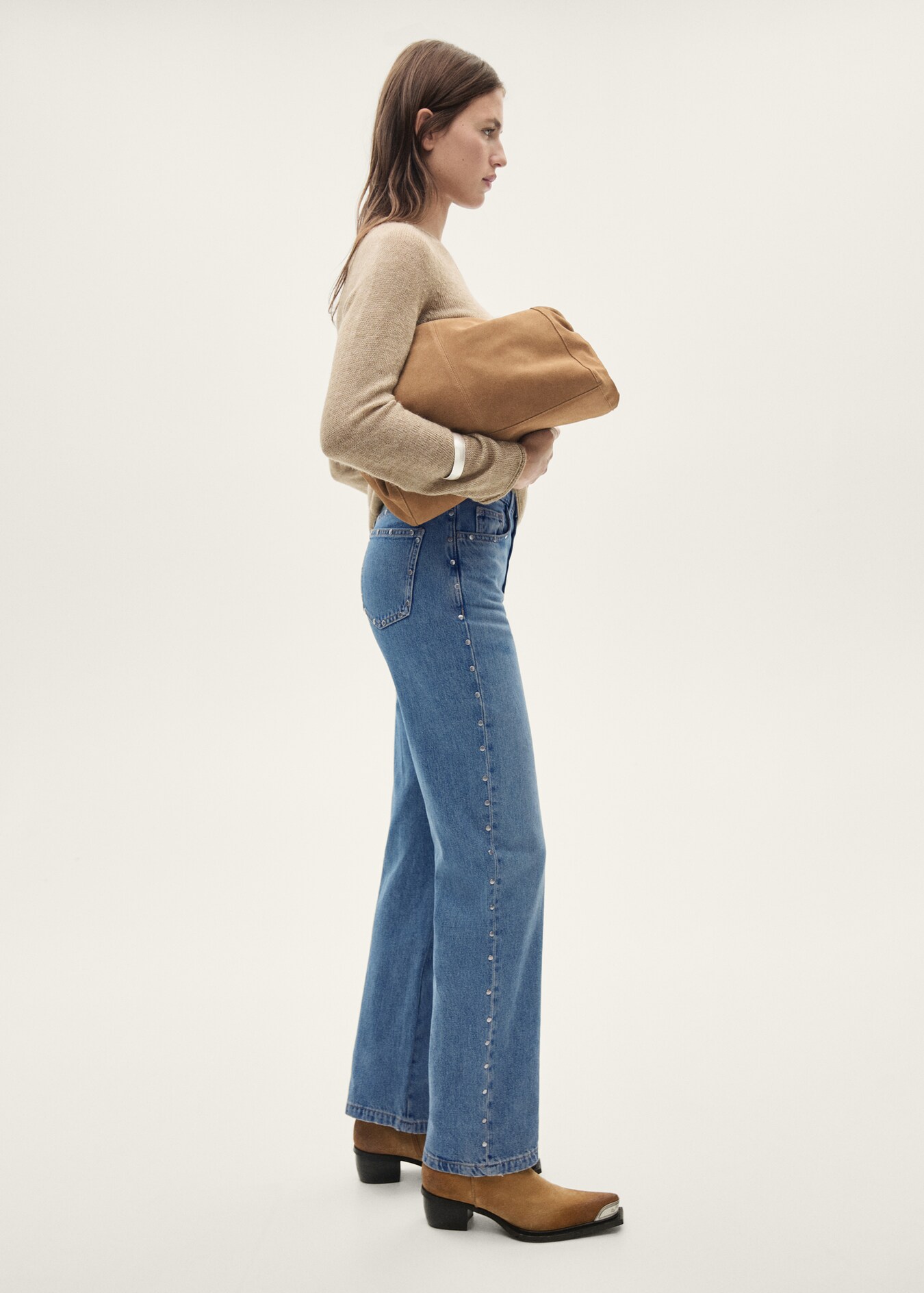 Straight-fit jeans with studs - Women | MANGO USA