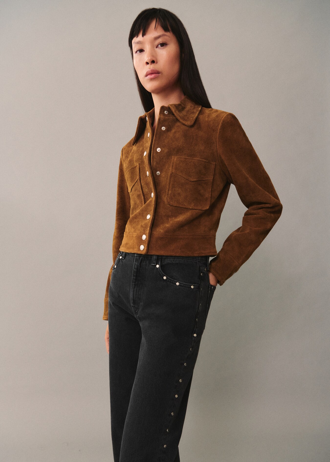 Straight-fit jeans with studs - Women | MANGO USA
