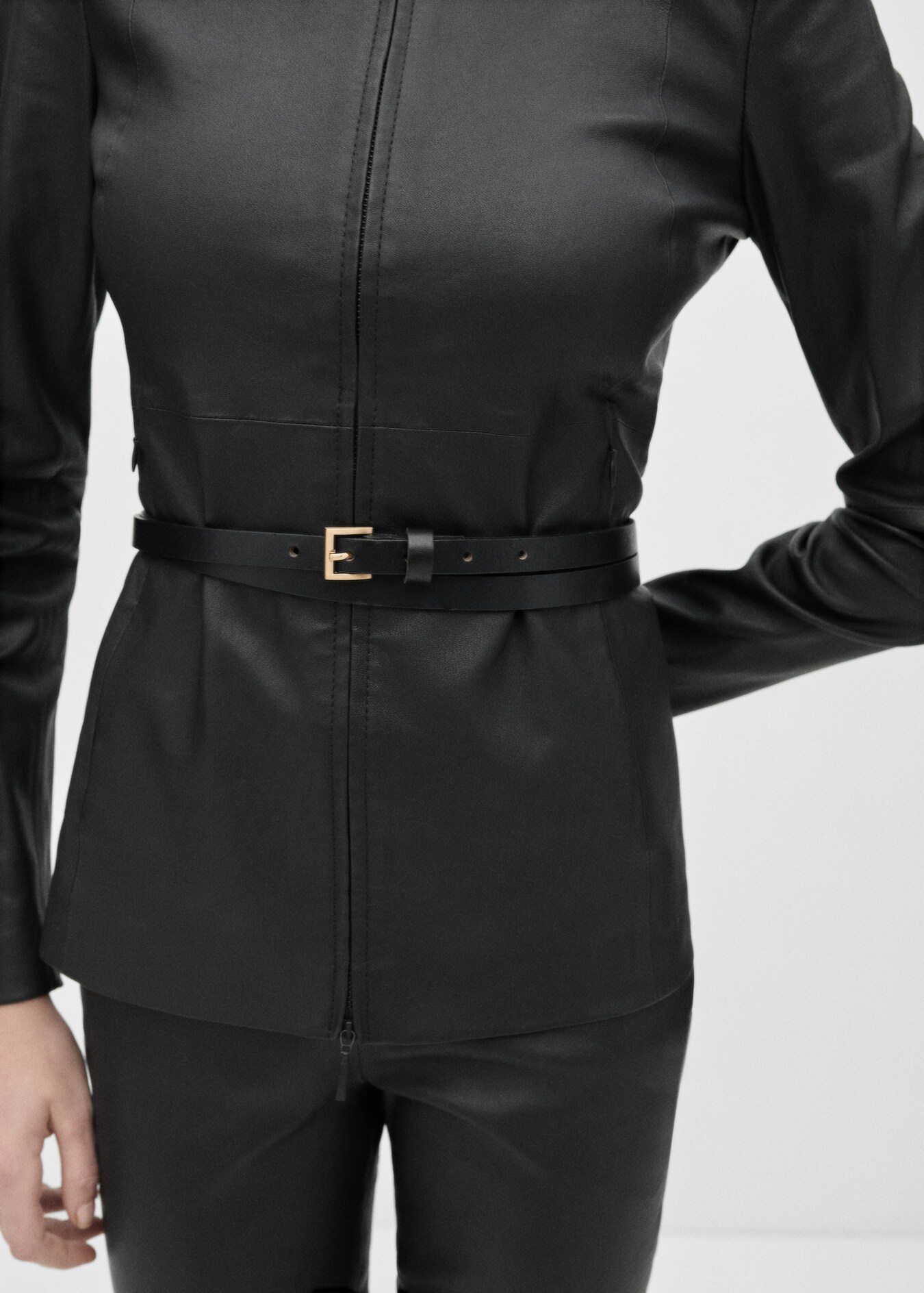 Fitted leather jacket with double zip - Women | MANGO USA