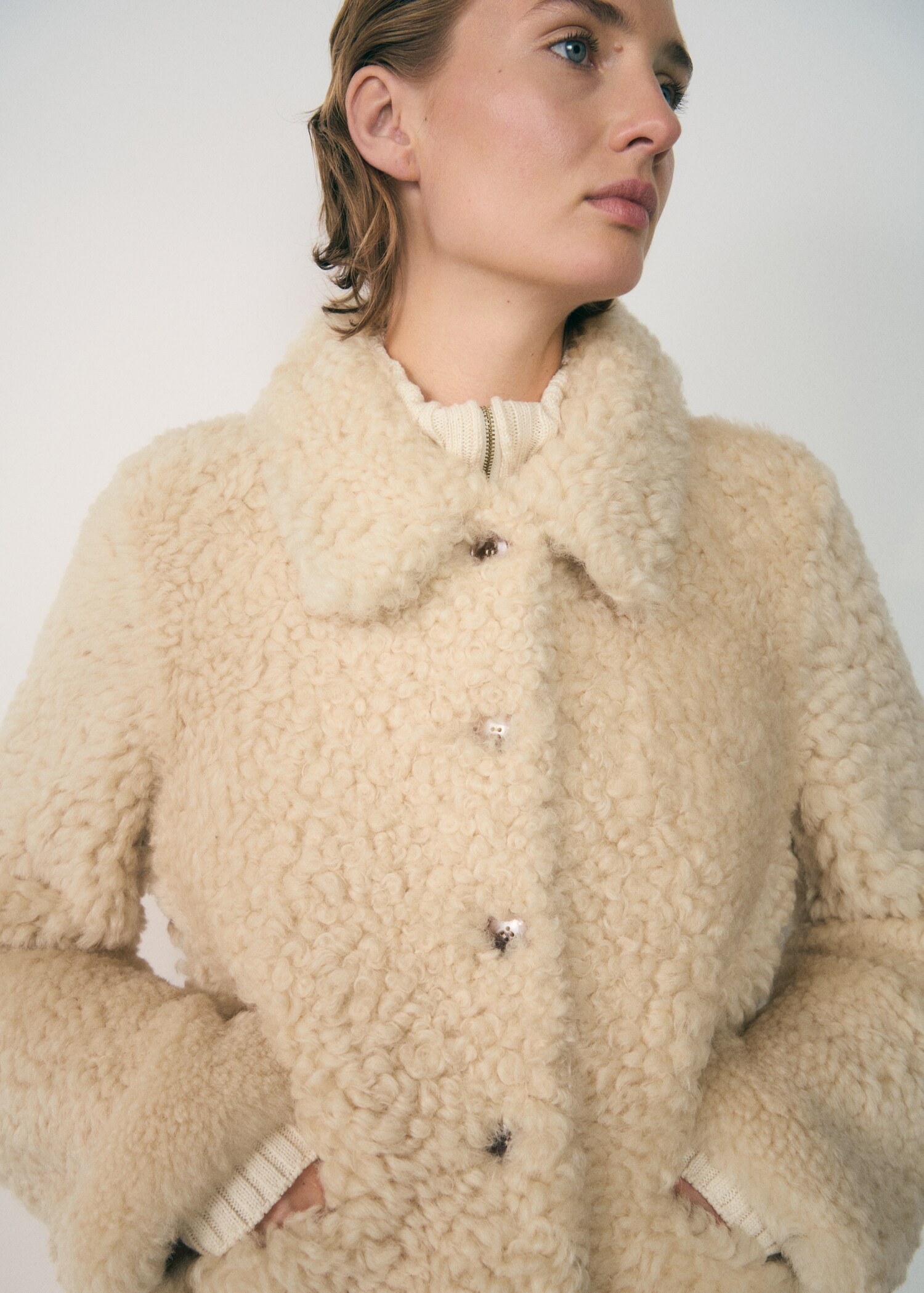 Shearling leather coat - Women | MANGO USA