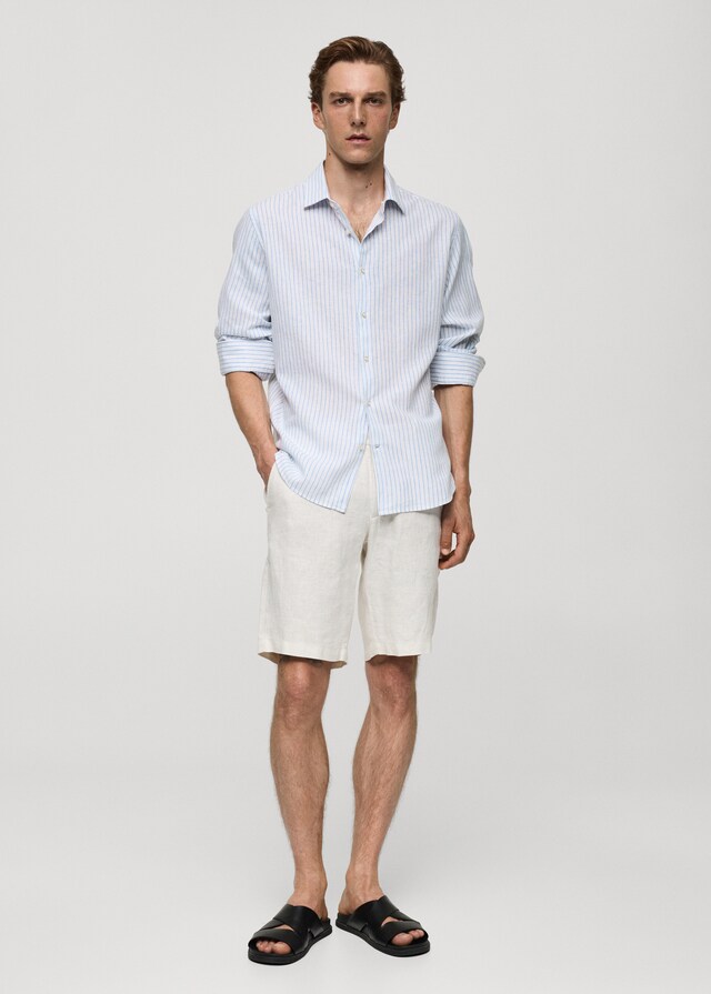 Regular-fit striped cotton-linen shirt - Men | MANGO USA