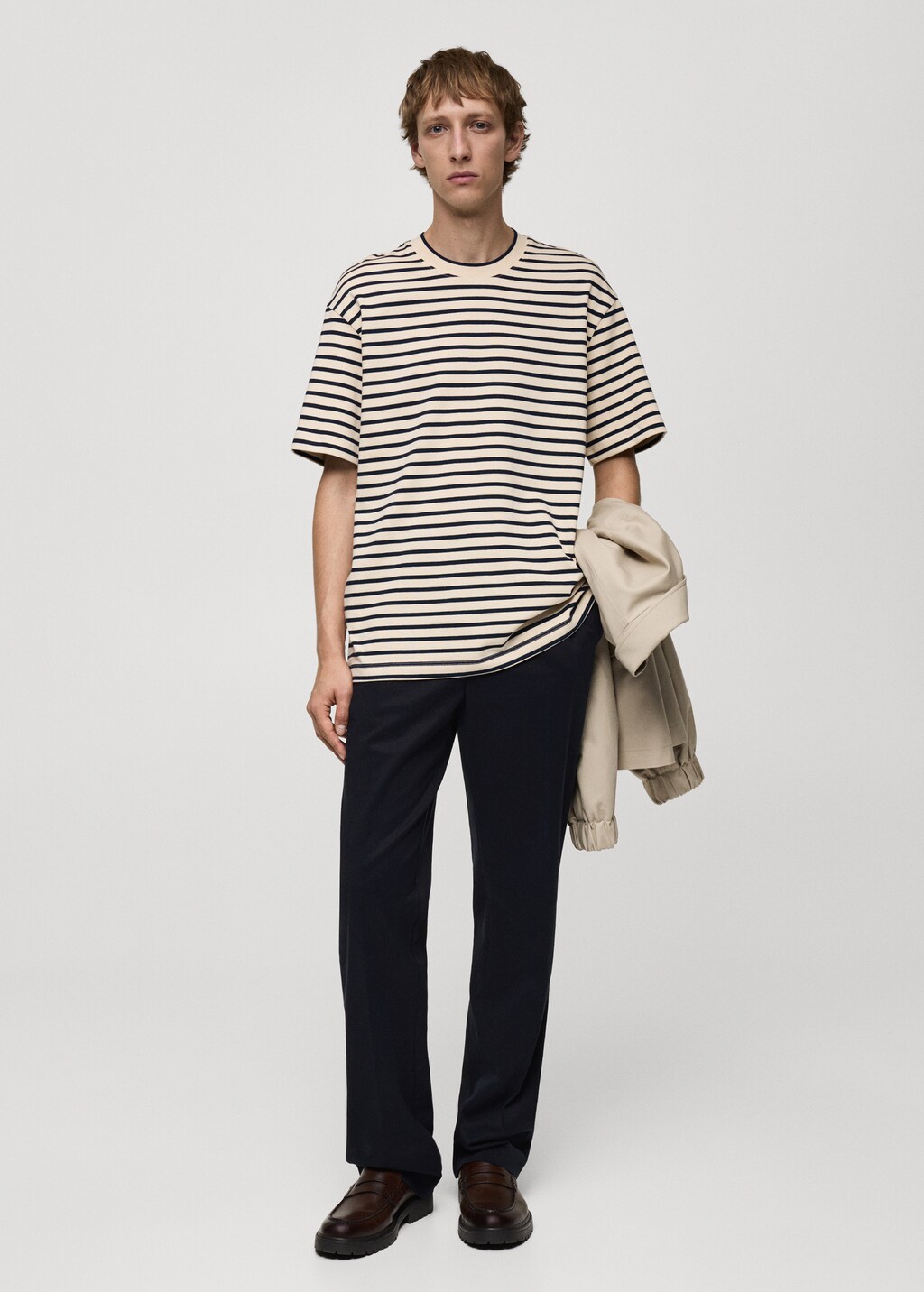 T-shirt relaxed-fit 100 % coton rayures - Homme | MANGO France ...