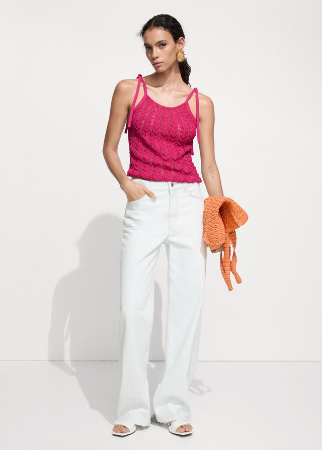 Openwork knitted top with bows - Women | MANGO USA