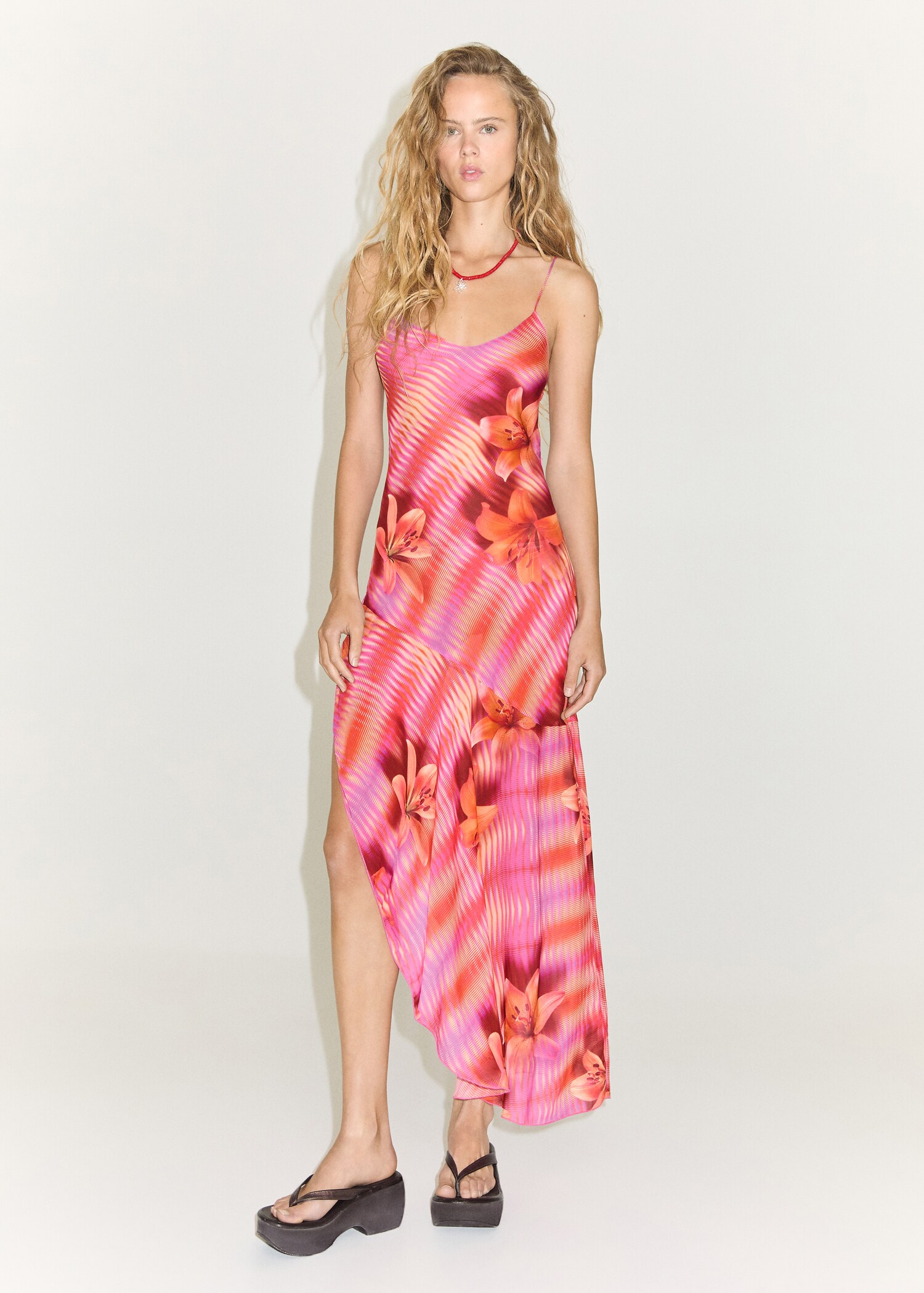 Printed dress with asymmetrical hem - Women | MANGO USA