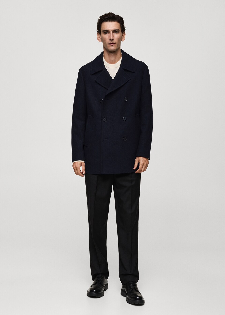 Wool double-breasted coat with buttons - Men | MANGO USA