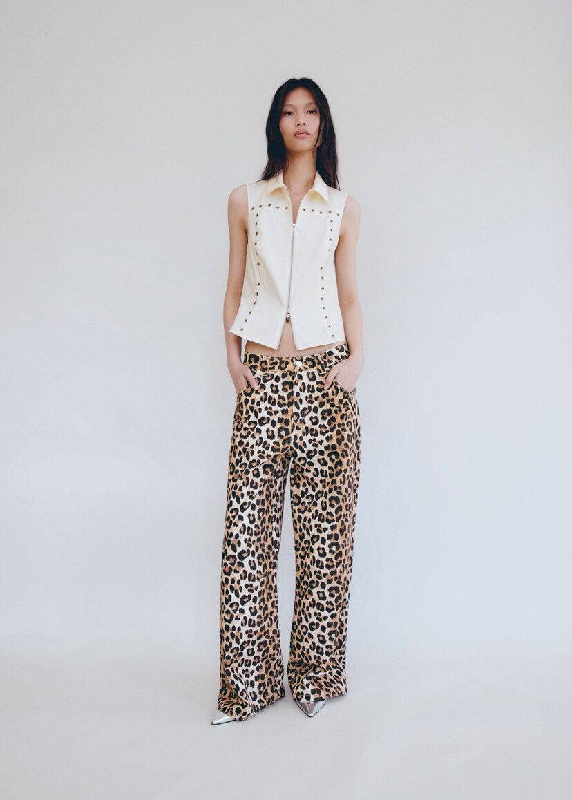 Leopard-print wideleg jeans - Women | MANGO USA