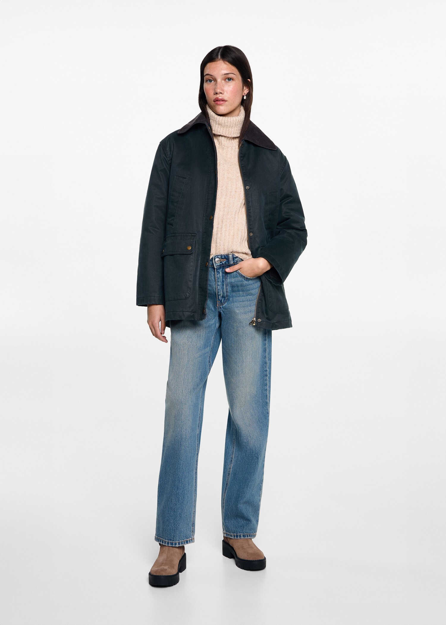 Long waxed-effect barn jacket - Teen | MANGO USA