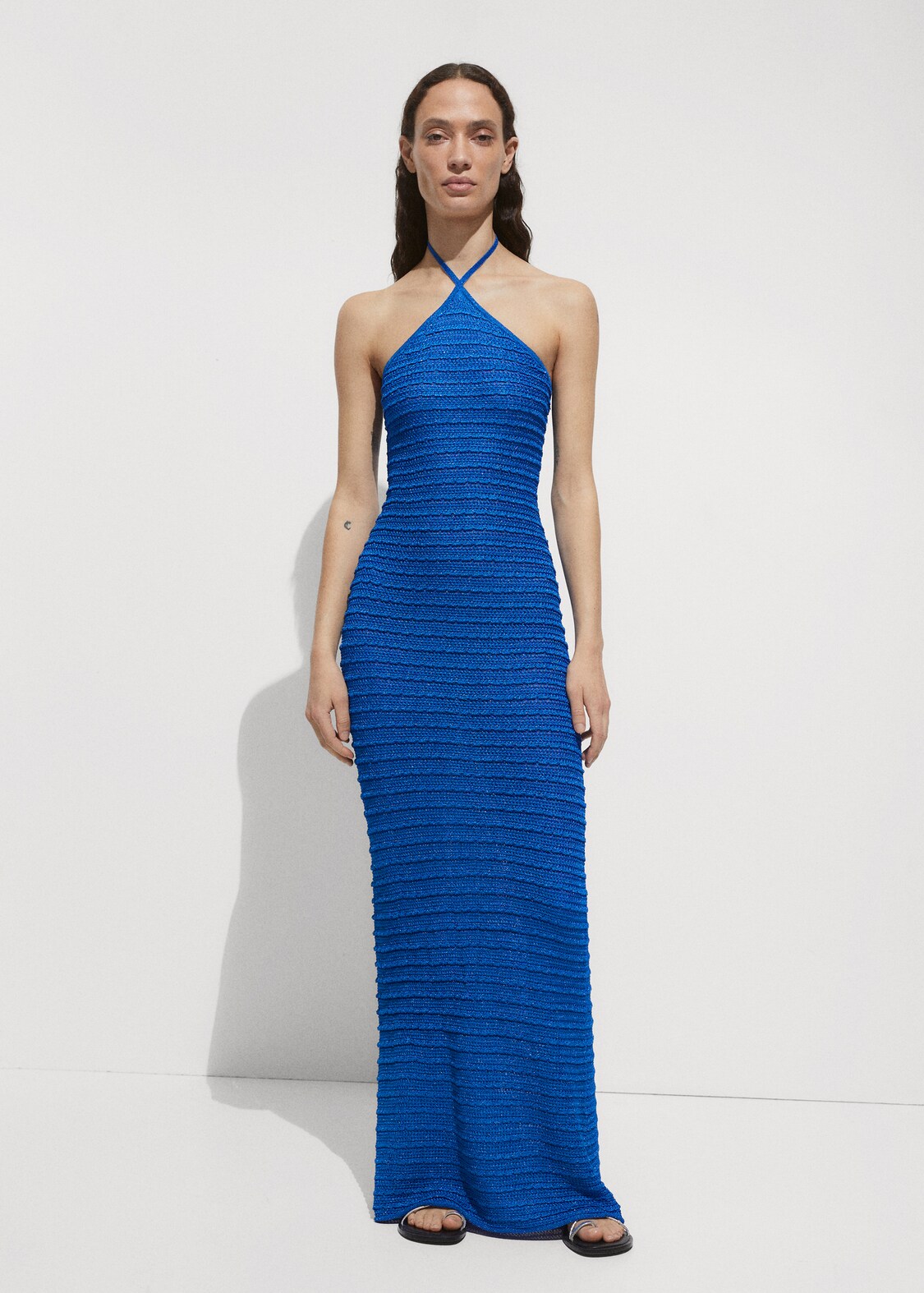 Vestido Punto Lúrex Cuello Halter Mujer Mango España Península Y Baleares