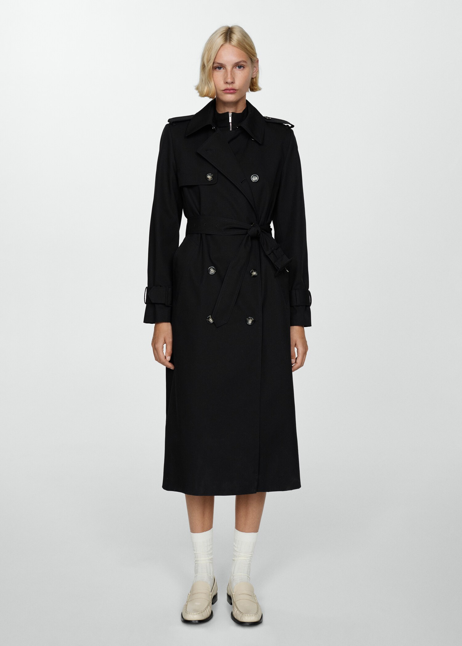 Double-breasted cotton trench coat - Women | MANGO USA
