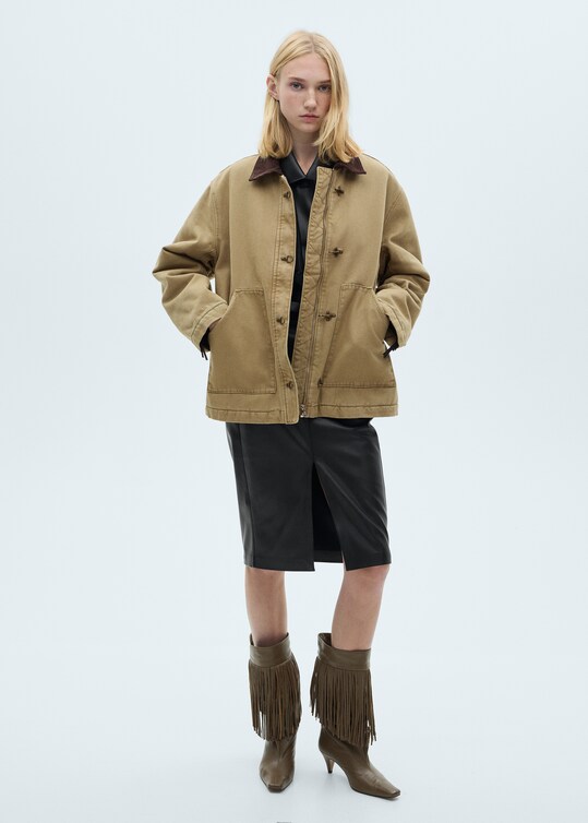Parka with contrasting collar and pockets - Women | MANGO USA