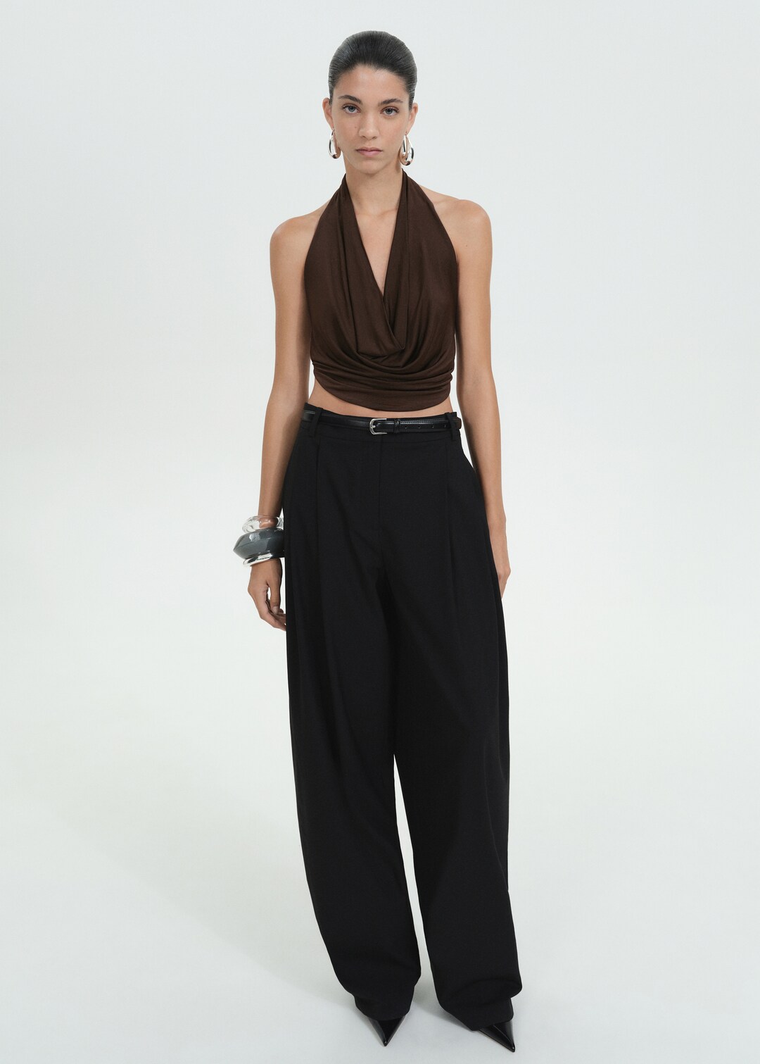 Draped neckline top with open back - Women | MANGO United Kingdom