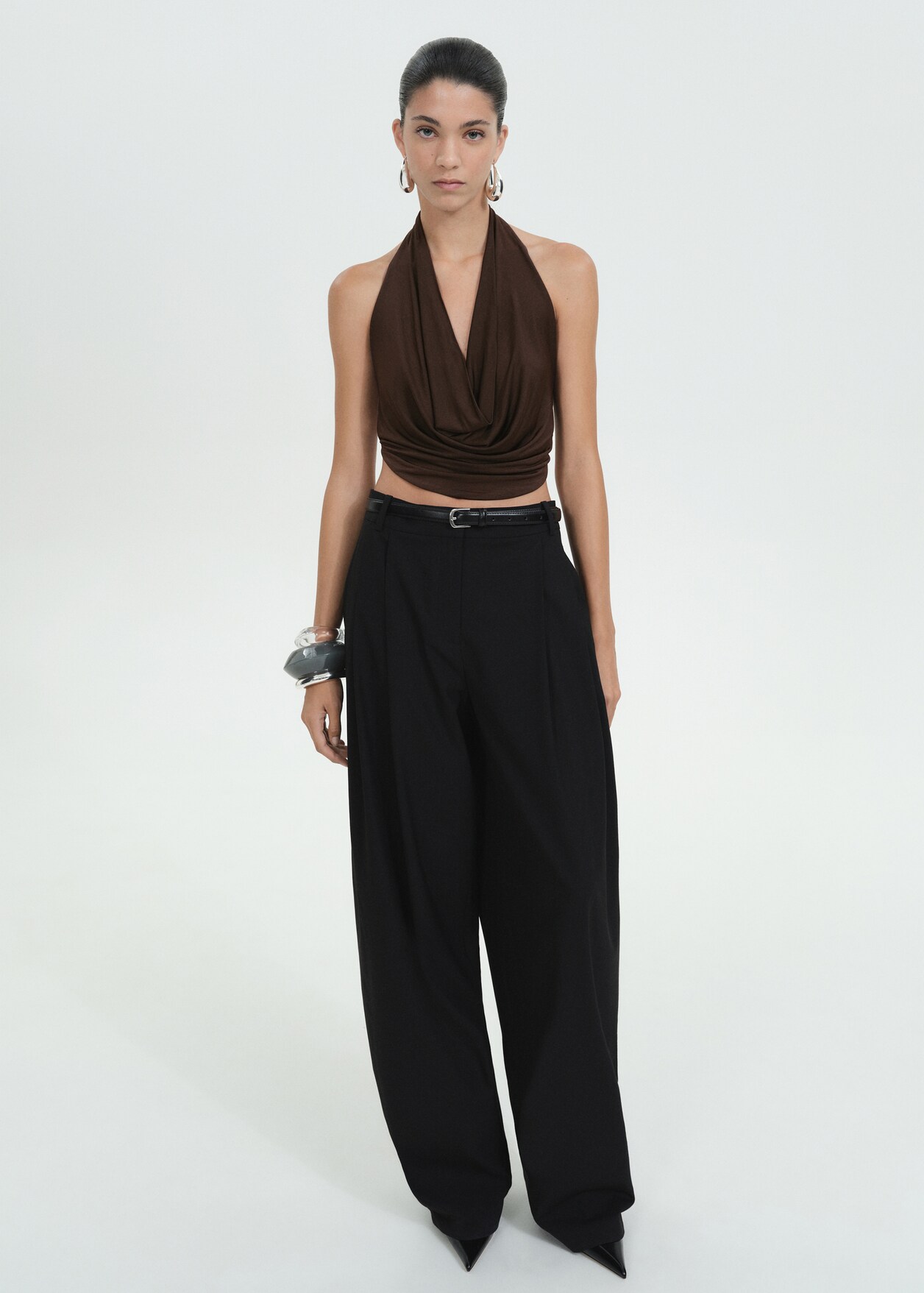 Draped neckline top with open back - Women | MANGO United Kingdom