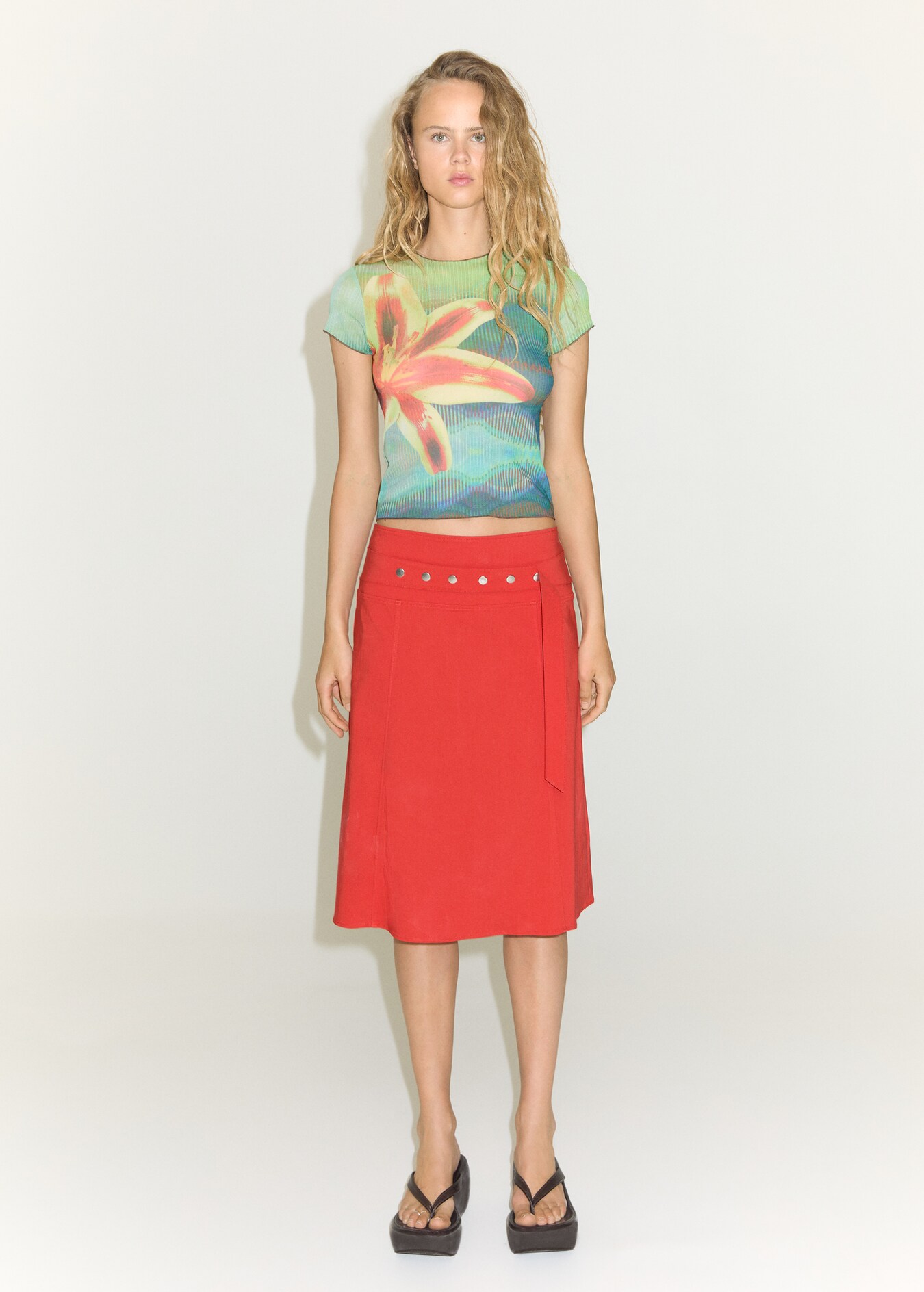 Skirt with belt and buttons - Women | MANGO USA