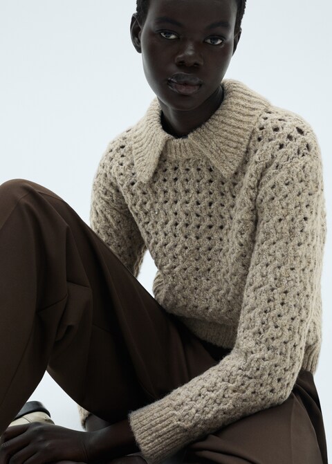 Openwork knitted polo-neck sweater - Women | MANGO United Kingdom