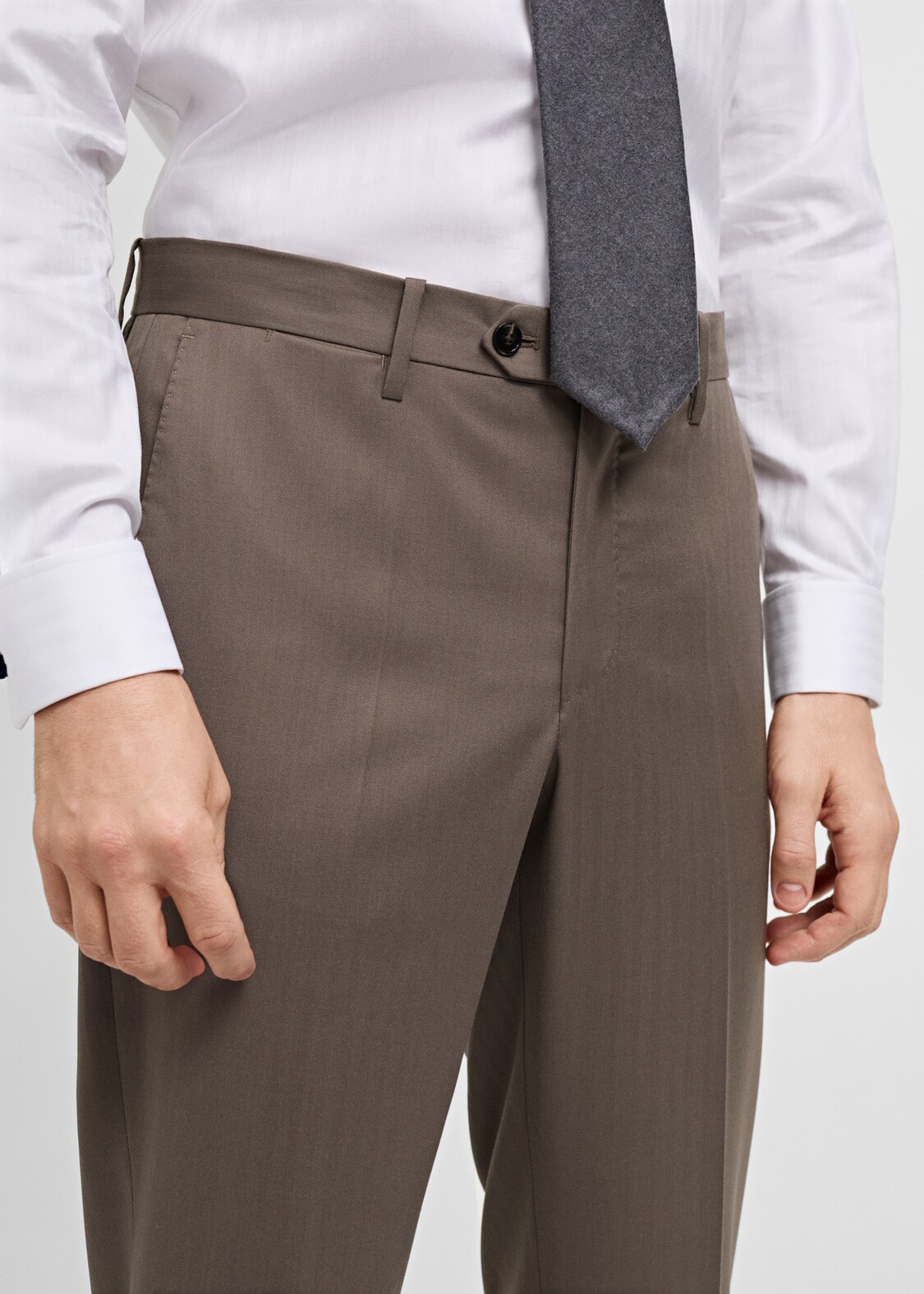 100% virgin wool herringbone suit pants - Men | MANGO USA