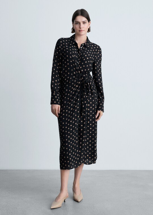 Polka Dot Shirt Dress With Knot Detail Women Mango South Africa