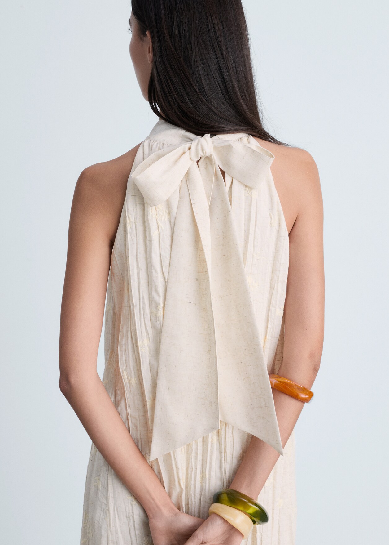 Embroidered linen-blend dress - Women | MANGO USA