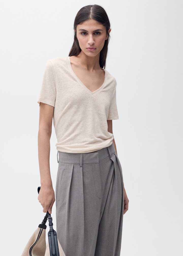 V-neck linen t-shirt - Women | MANGO USA