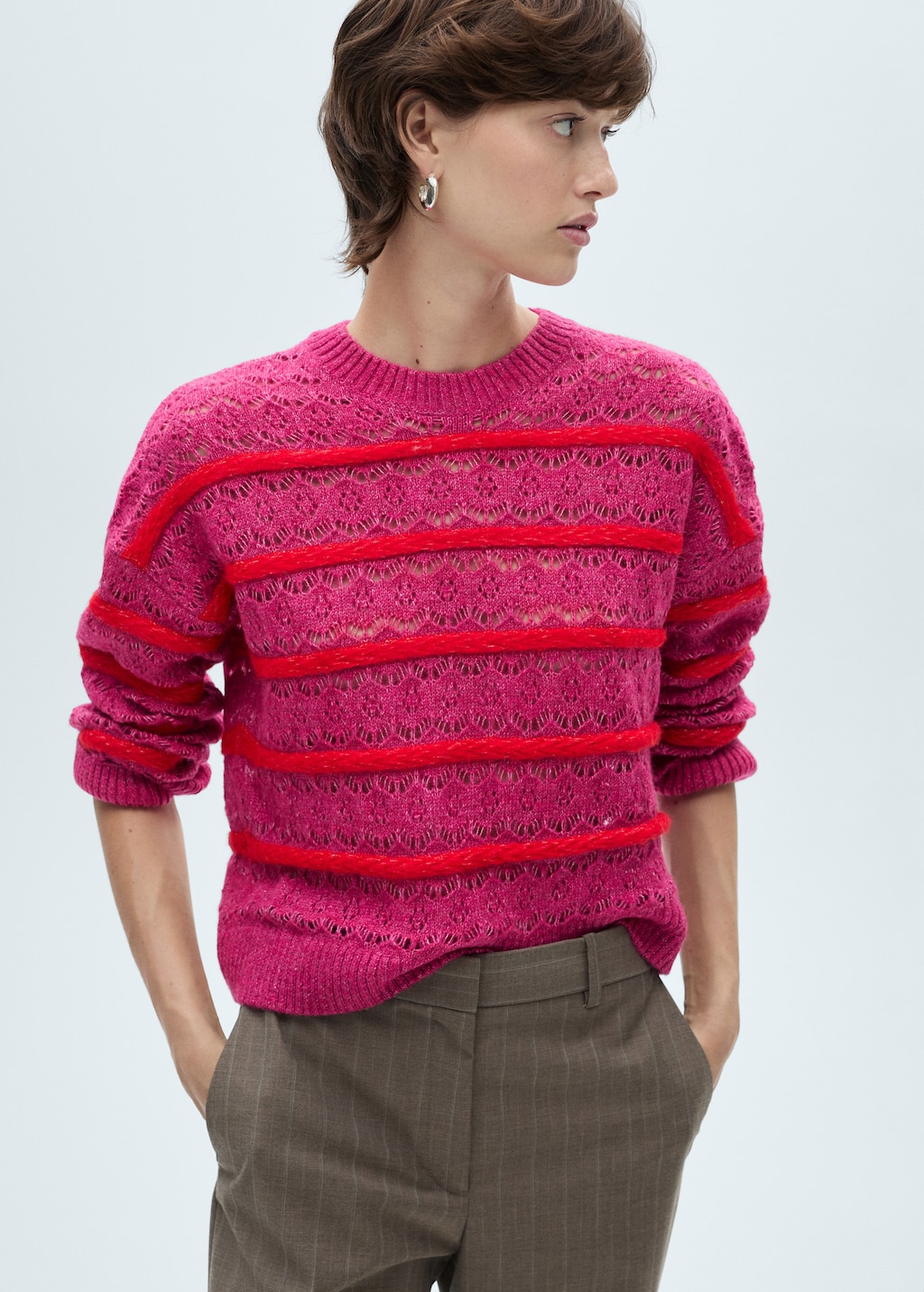 Two-tone openwork sweater - Women | MANGO USA Two-tone openwork sweater - Women | MANGO USA