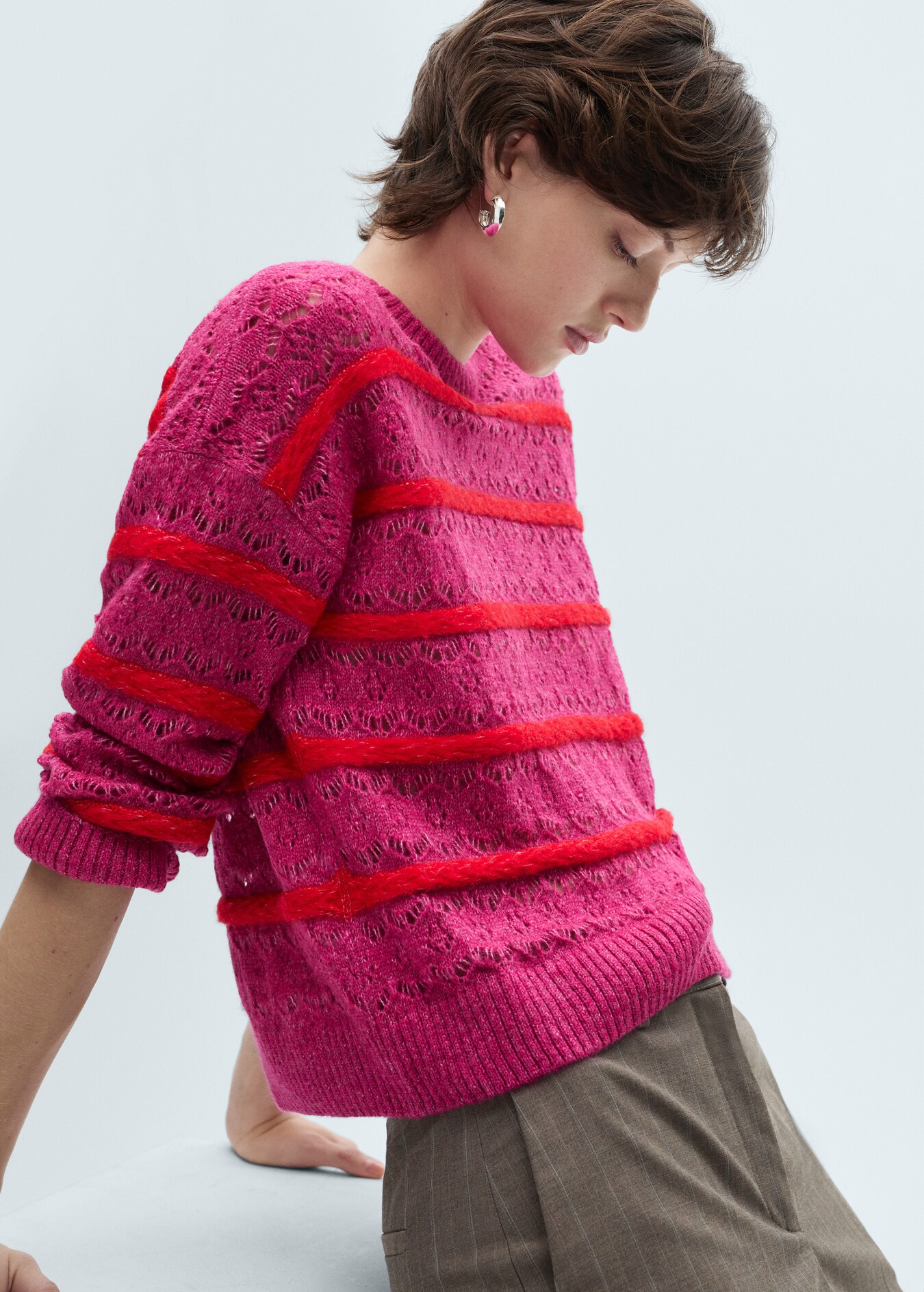 Two-tone openwork sweater - Women | MANGO United Kingdom