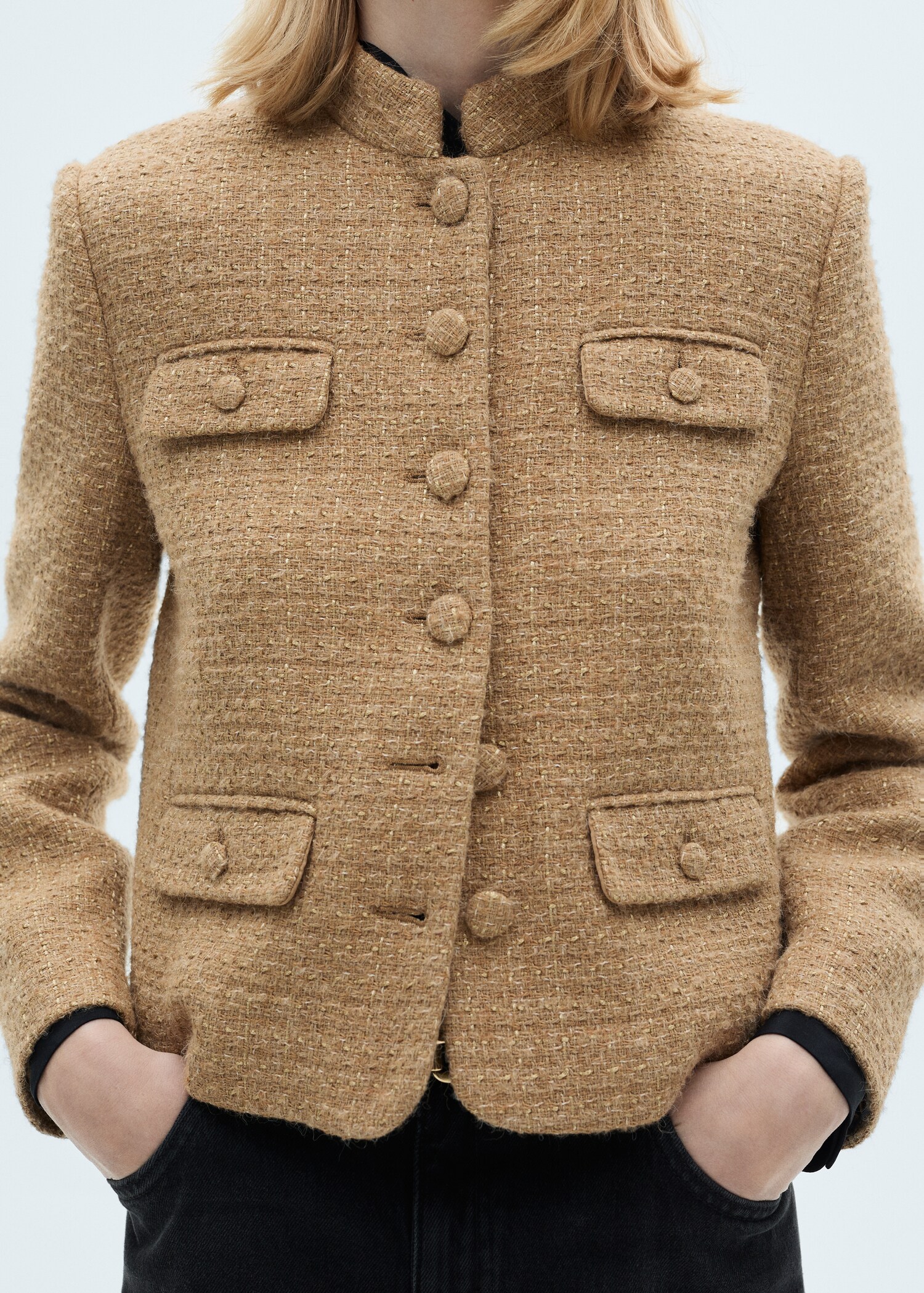 Tweed jacket with striped collar - Women | MANGO USA