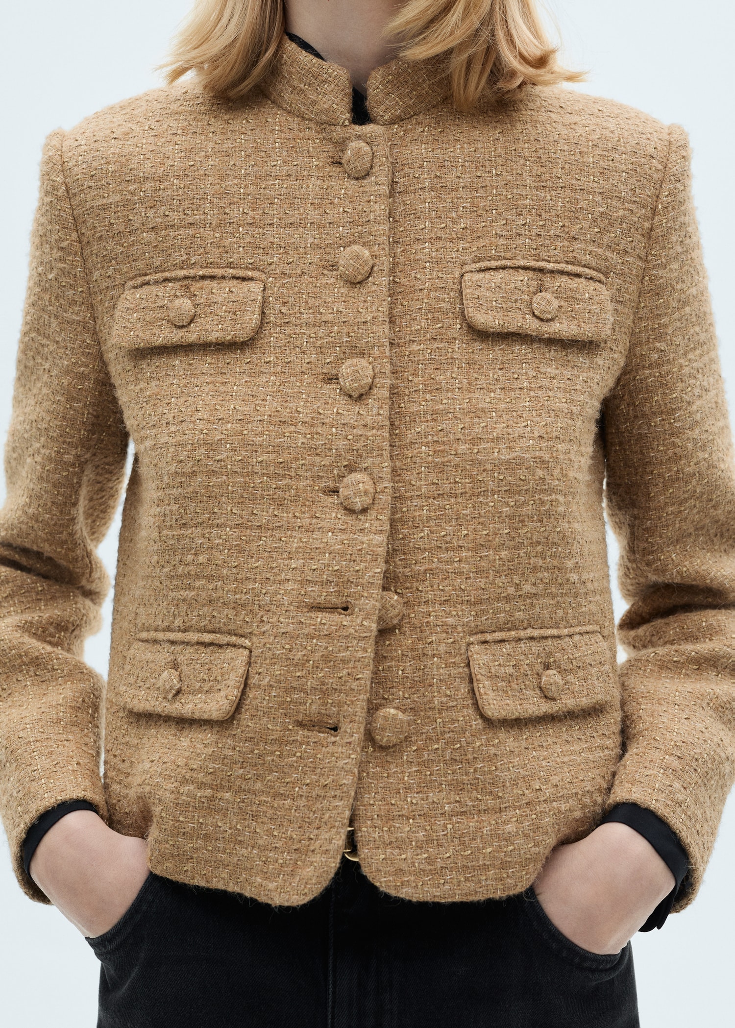 Tweed jacket with striped collar - Women | MANGO USA