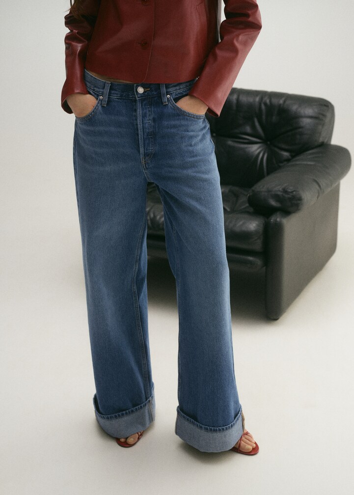 Wide leg jeans with turned-up hem - Women | MANGO USA