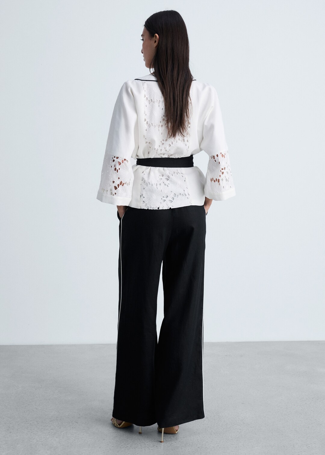 Contrast-stripe linen pants - Women | MANGO USA