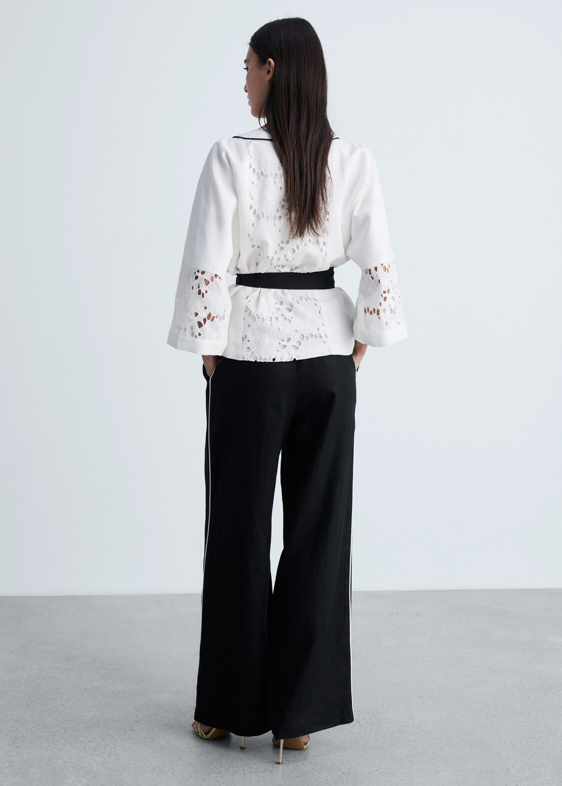 Contrast-stripe linen pants - Women | MANGO USA