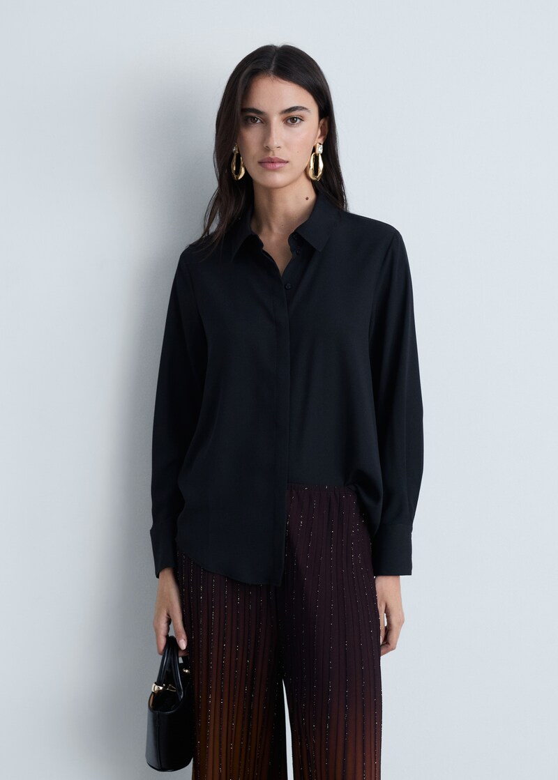 Pleated pants with a shiny finish - Women | MANGO USA