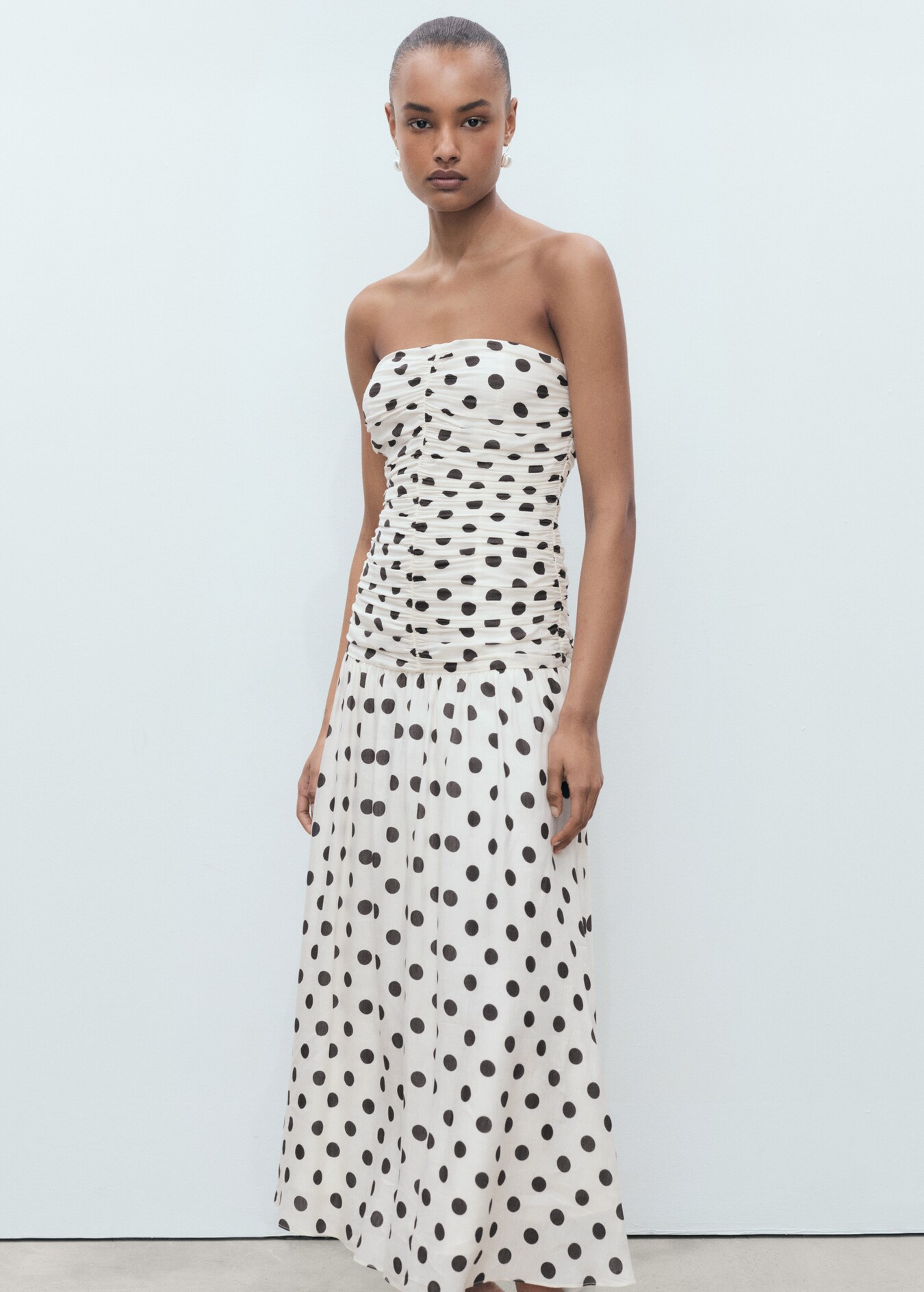 Polka-dot dress with draped body - Women | MANGO USA