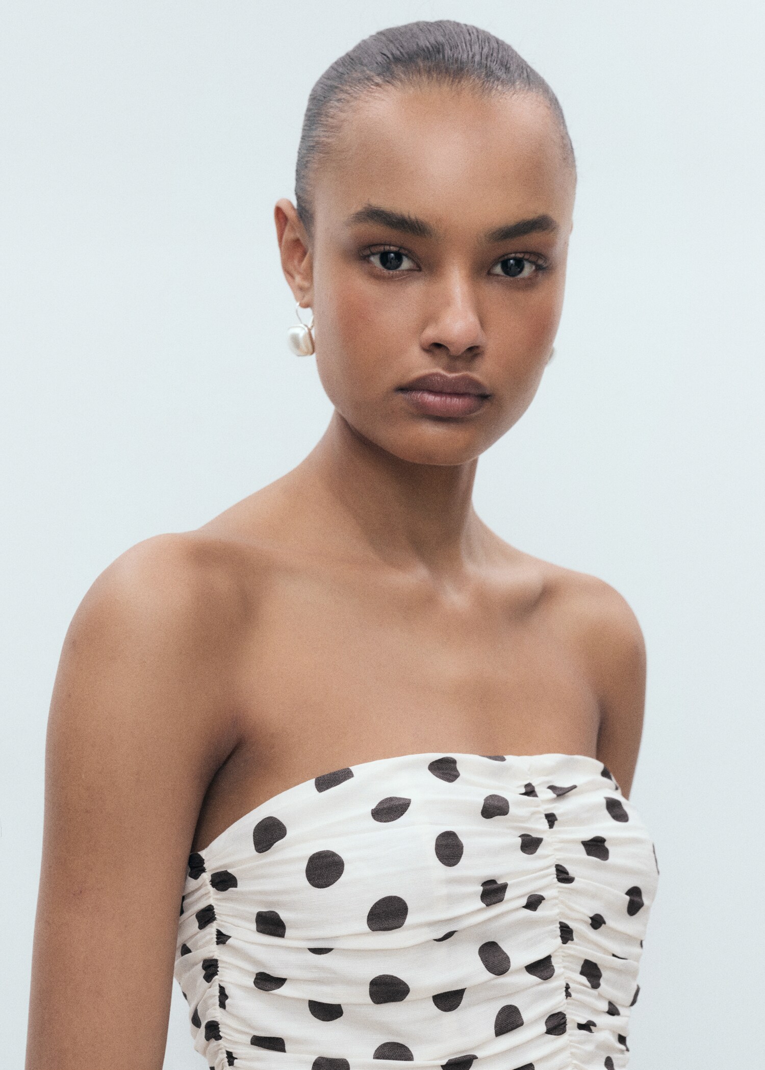 Polka-dot dress with draped body - Women | MANGO USA