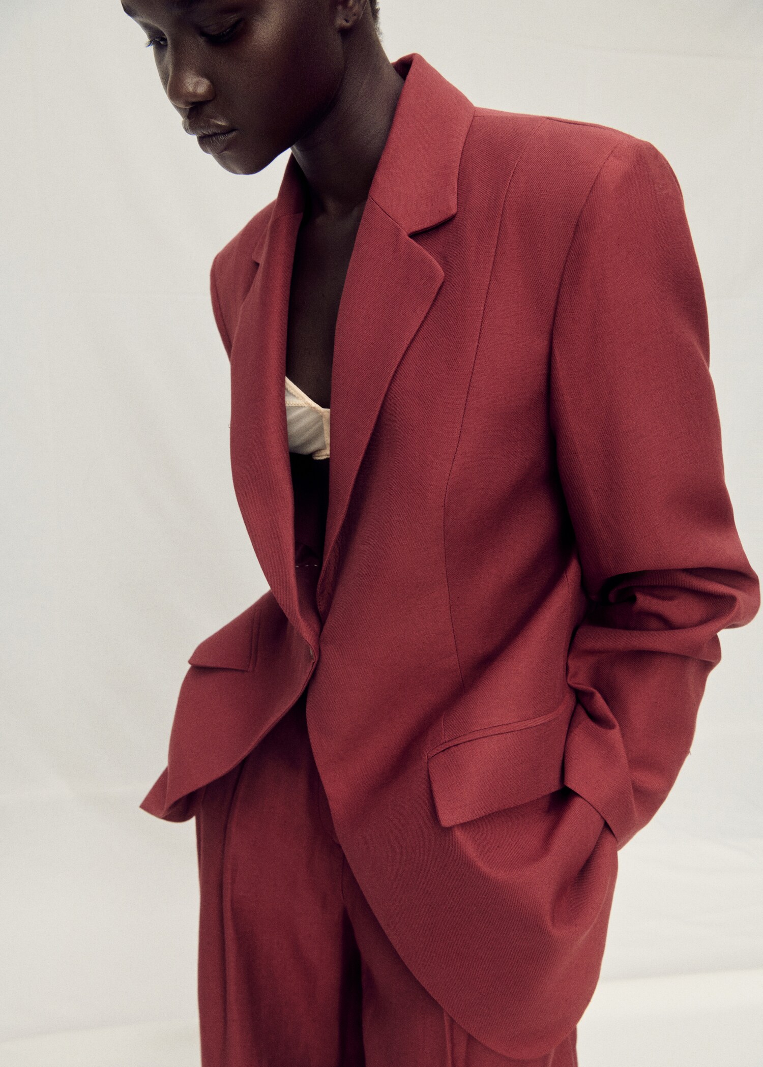 Linen-blend suit jacket - Women | MANGO Georgia