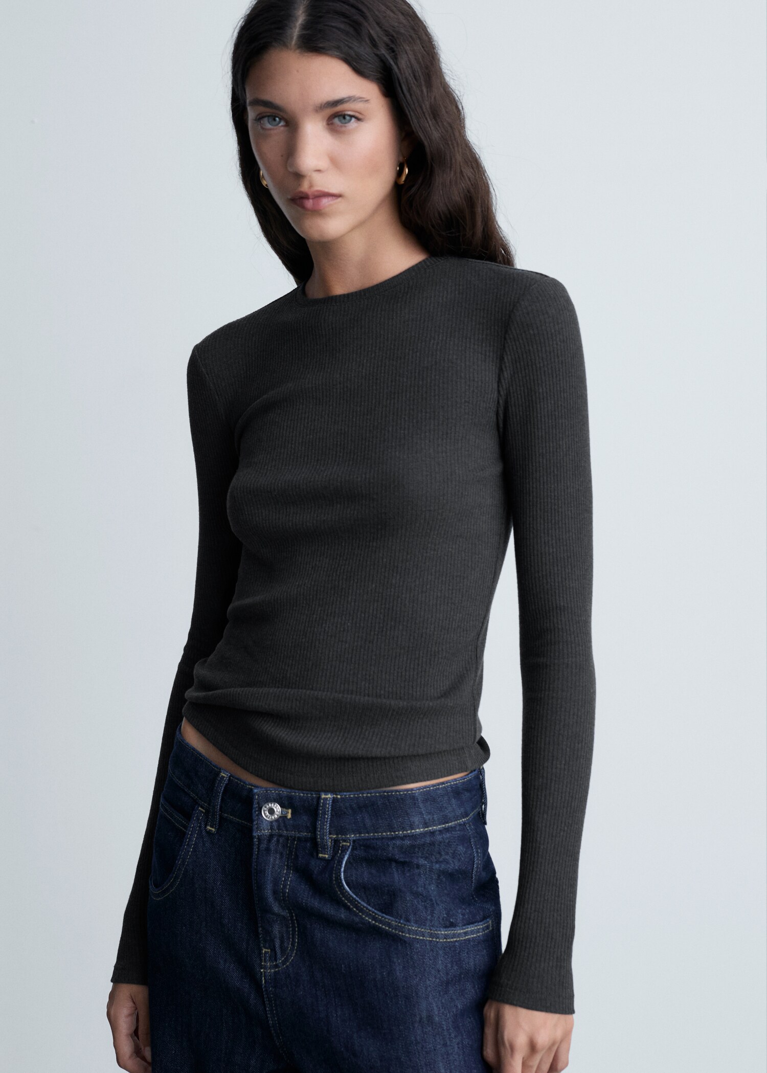 Ribbed long-sleeved t-shirt - Women | MANGO USA