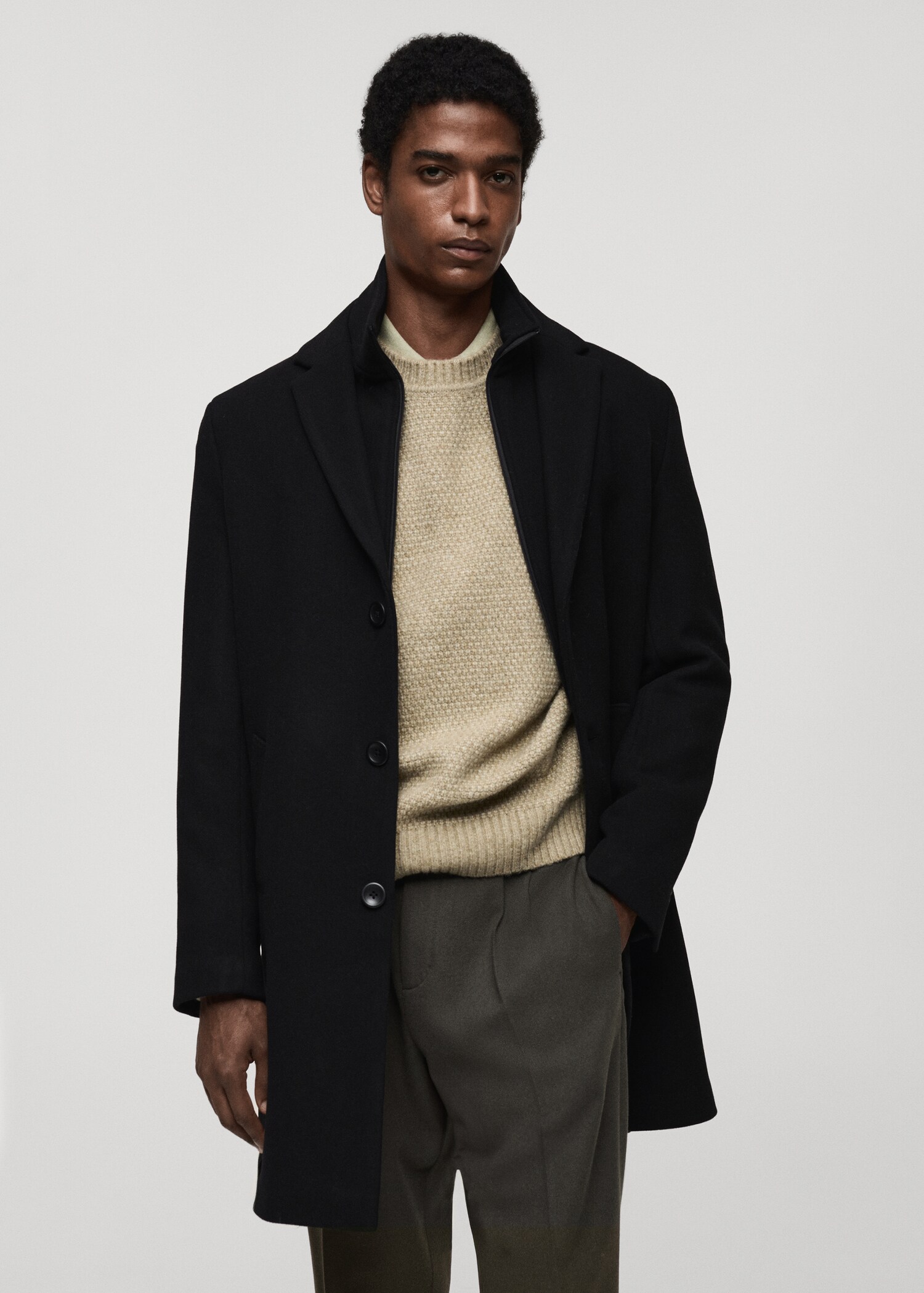 Wool coat with detachable collar - Men | MANGO United Kingdom