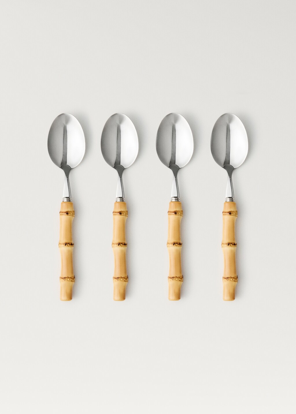 Pack of 4 steel spoons bamboo handle - Home | MANGO United Kingdom