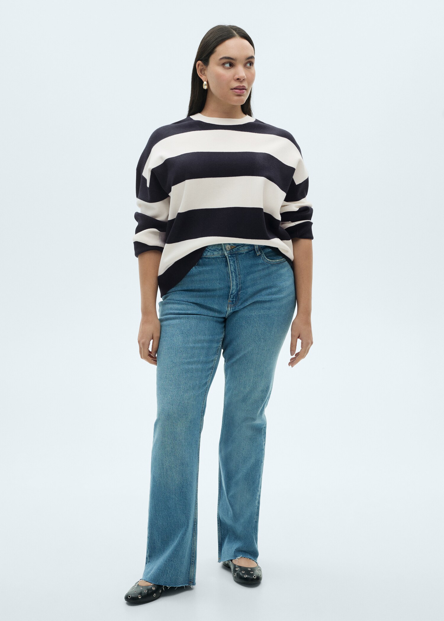 Round Neck Striped Sweater Women Mango Usa