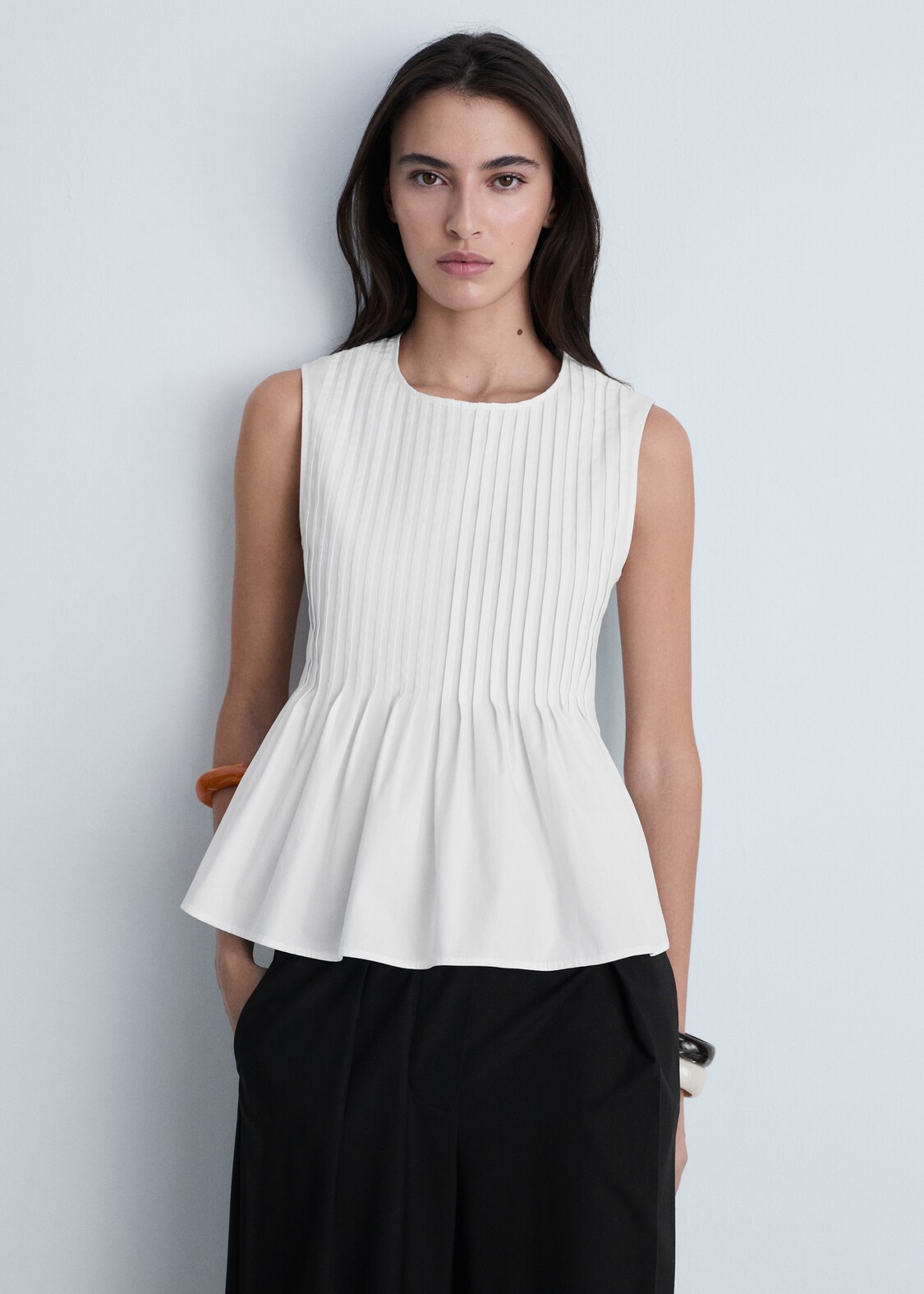 Cotton Pleats Top Women Mango Usa