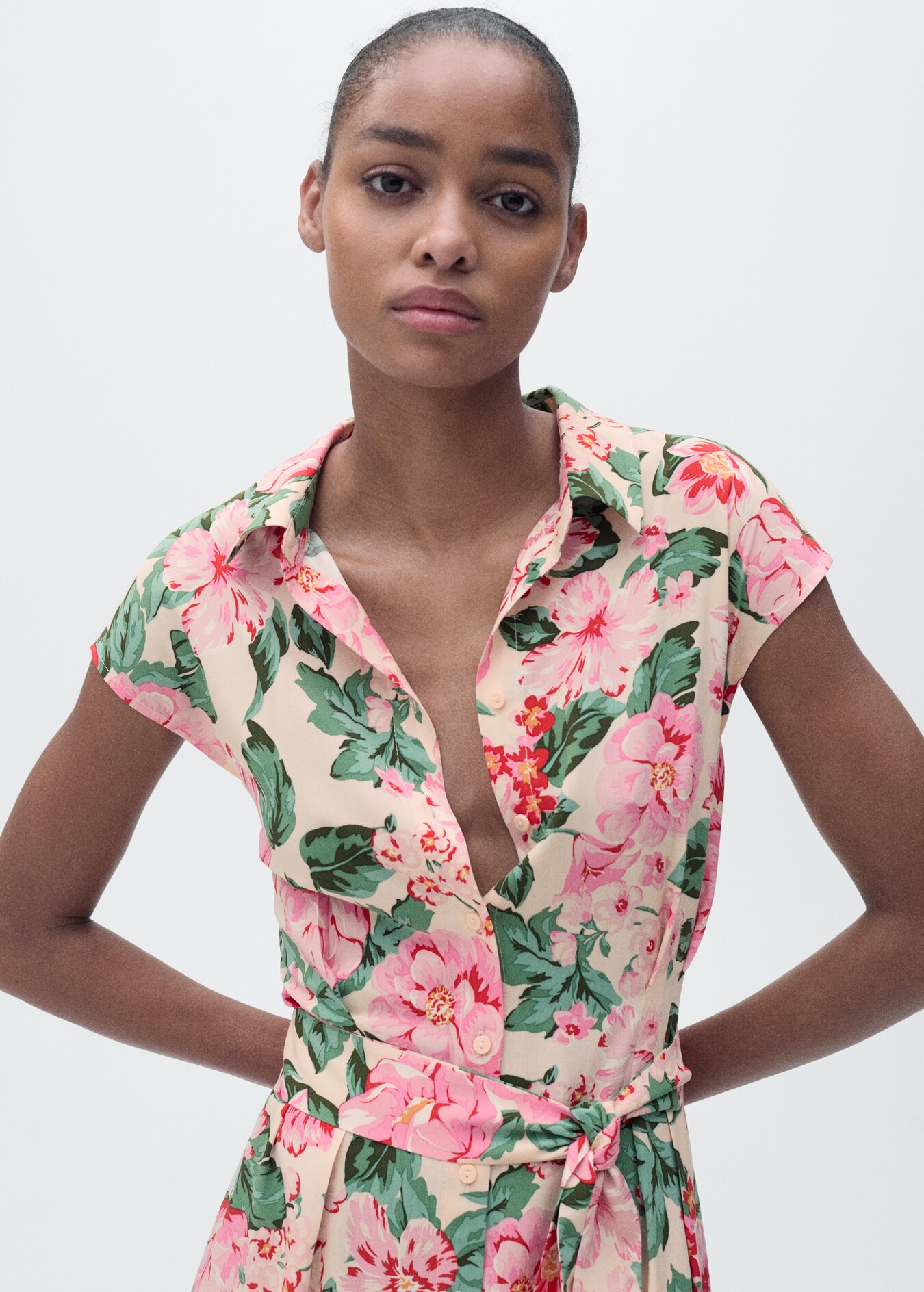 Robe chemisier imprimée avec ceinture - Femme | MANGO France métropolitaine