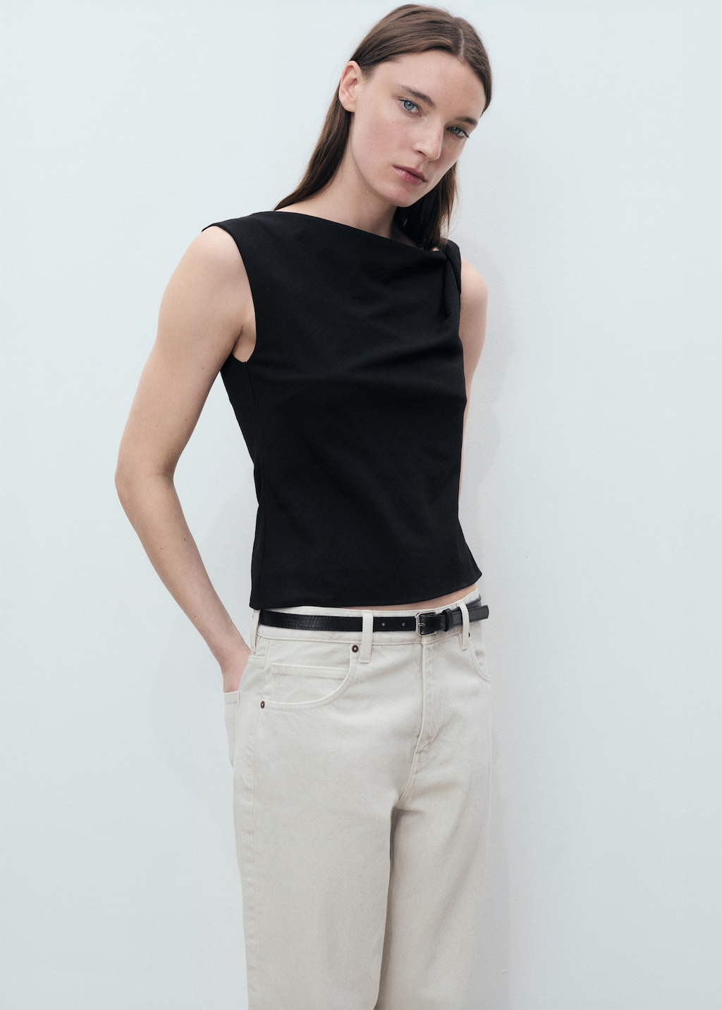 Asymmetrical draped top with straps - Women | MANGO USA Asymmetrical draped top with straps - Women | MANGO USA